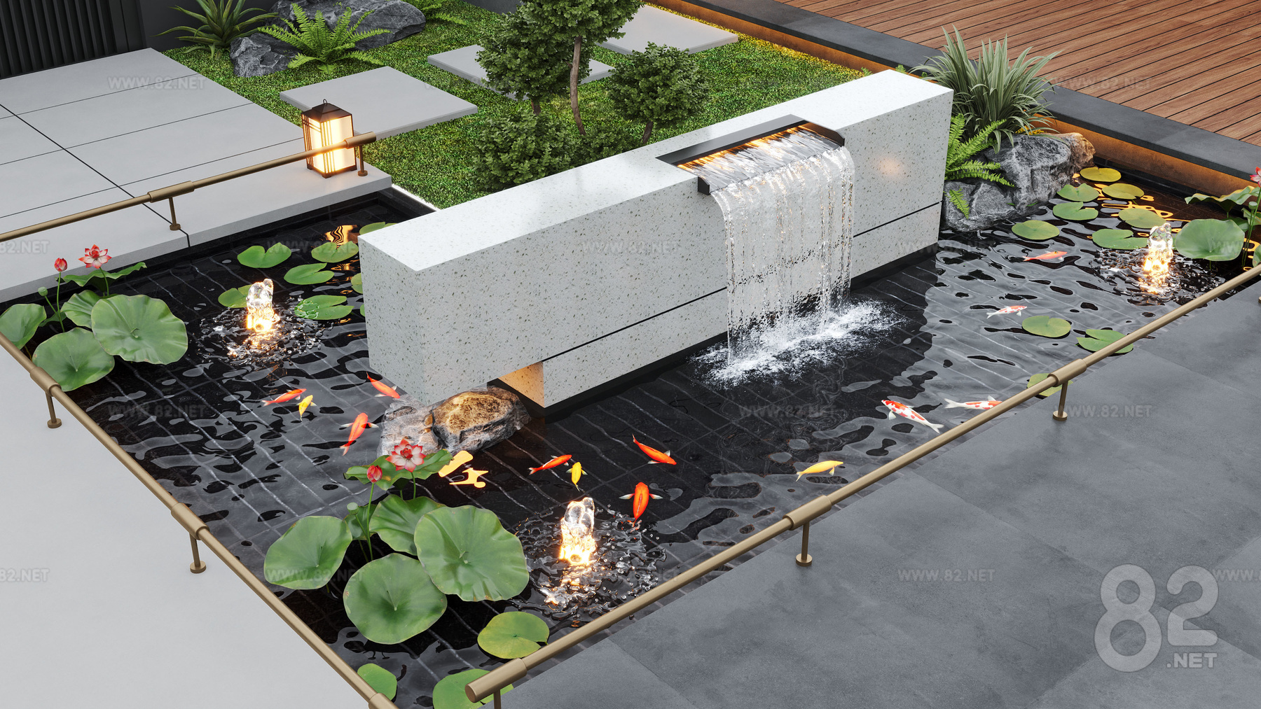 Modern Garden Landscape Home Courtyard Courtyard Waterscape Fish Pond ...