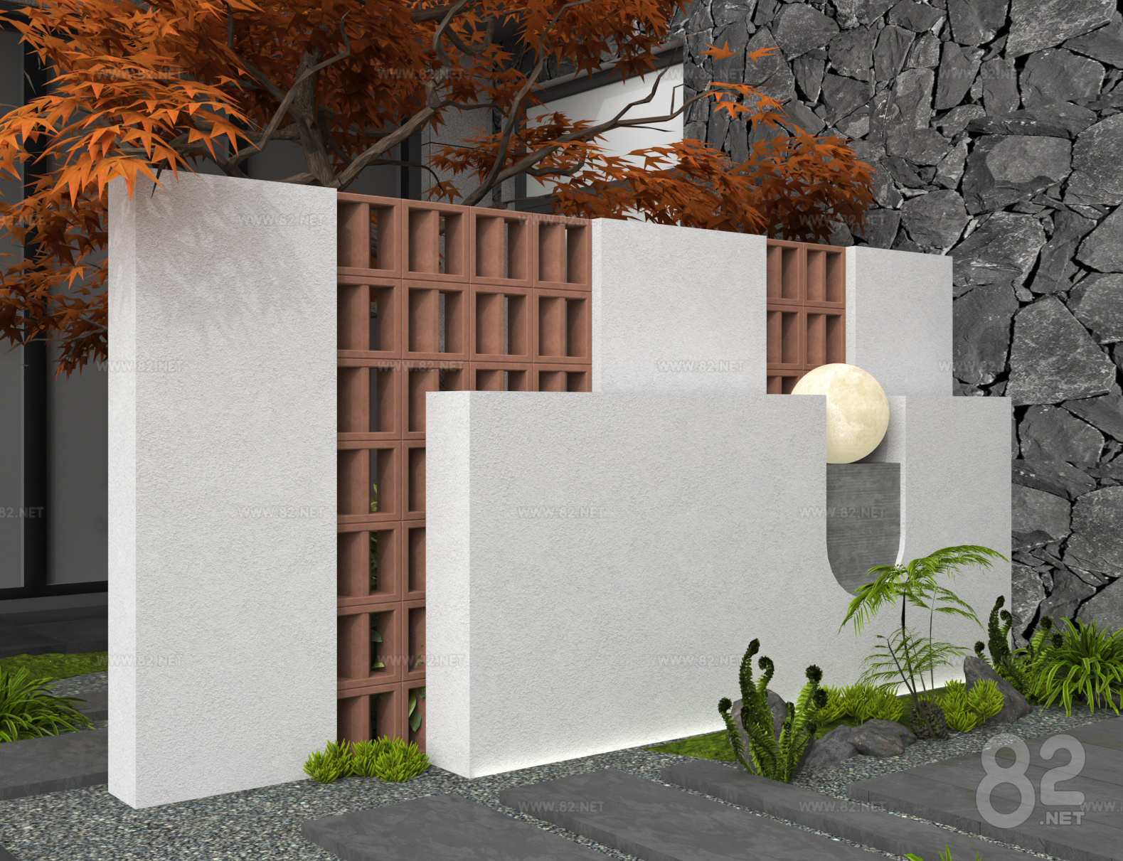 Residential Landscape wall Garden Landscape wall download | SketchUp ...