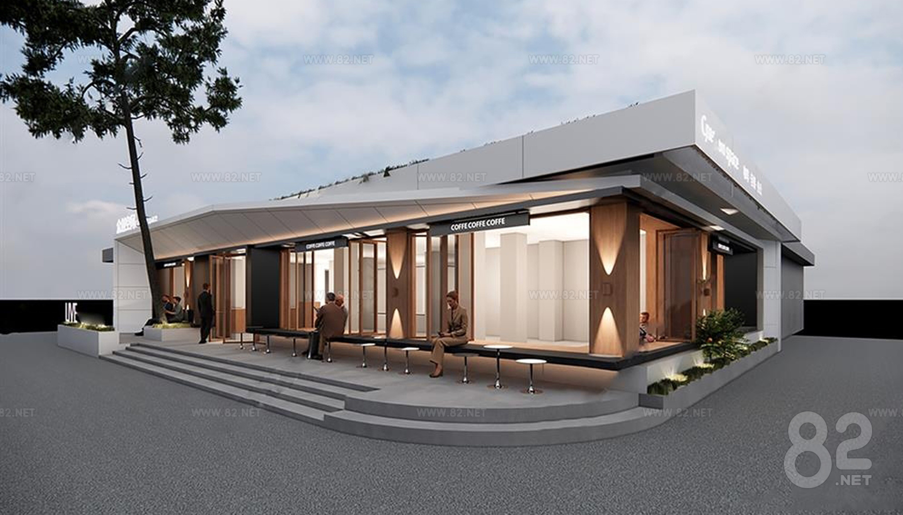 Modern Cafe Milk Tea Shop Creative Park Office Building Entrance ...
