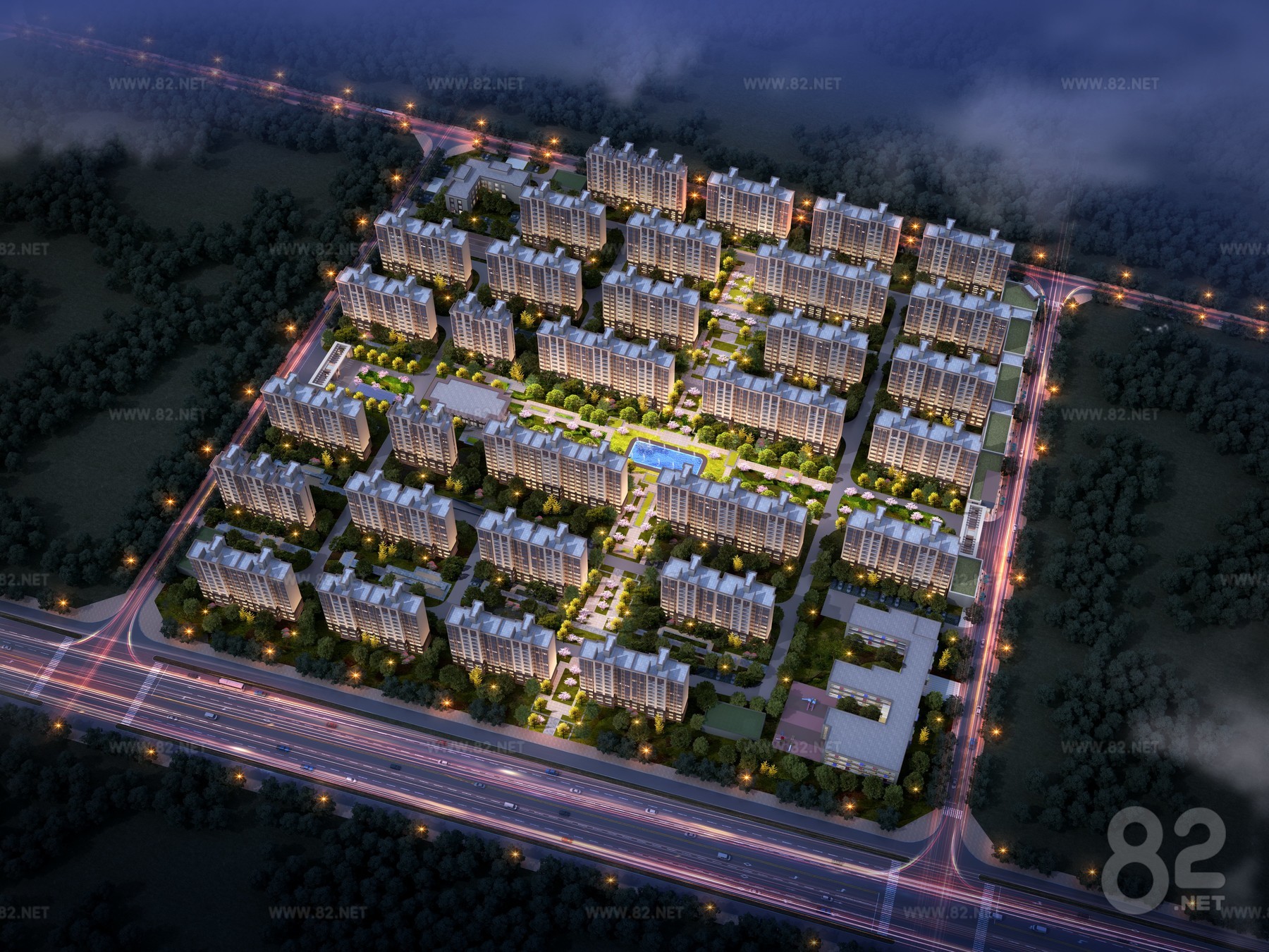 Bird's eye view of residential night view download | 3Ds Max(.max ...