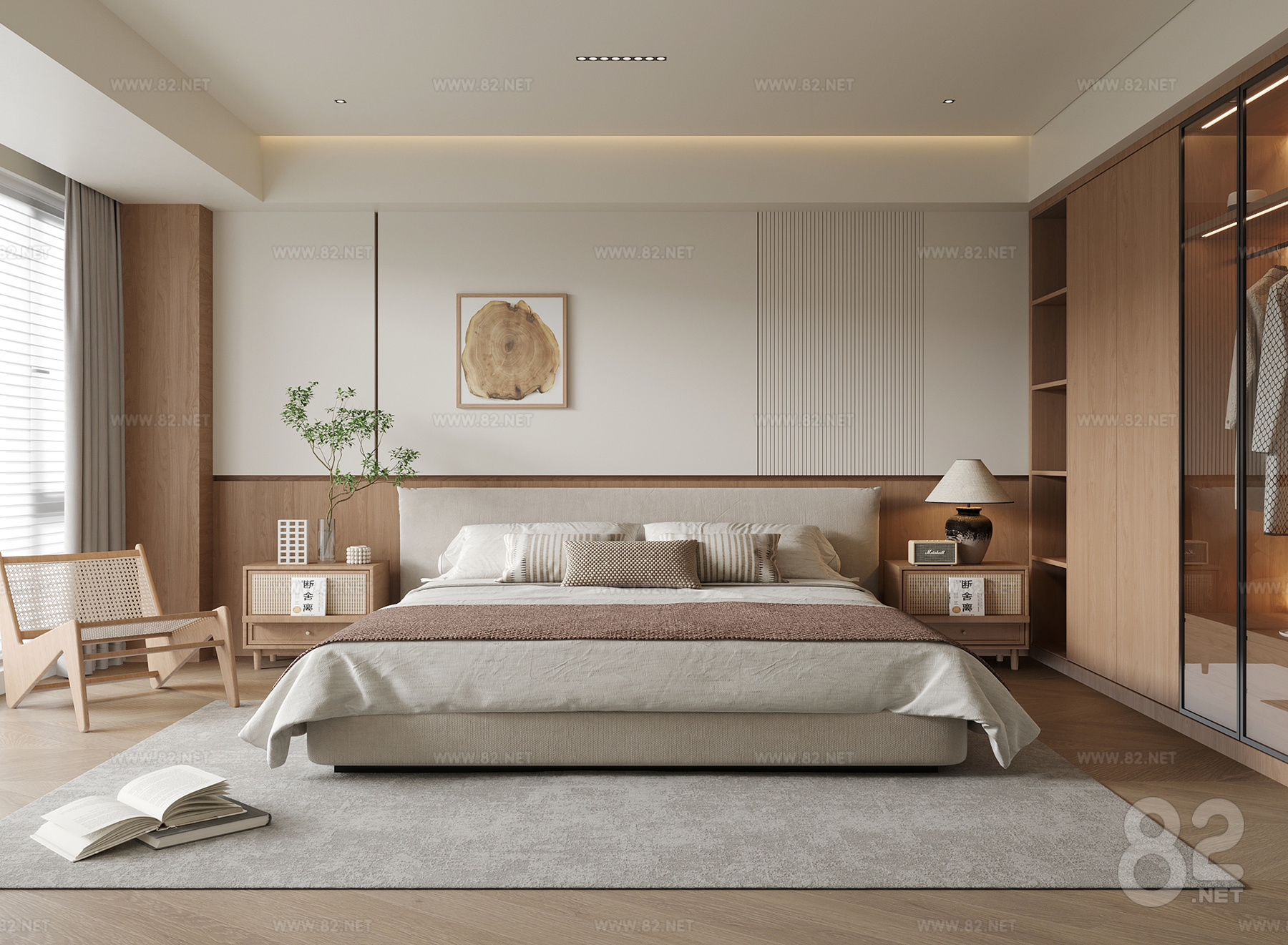 Modern Bedroom Double Bed Bedside Cabinet Wardrobe download | SketchUp ...