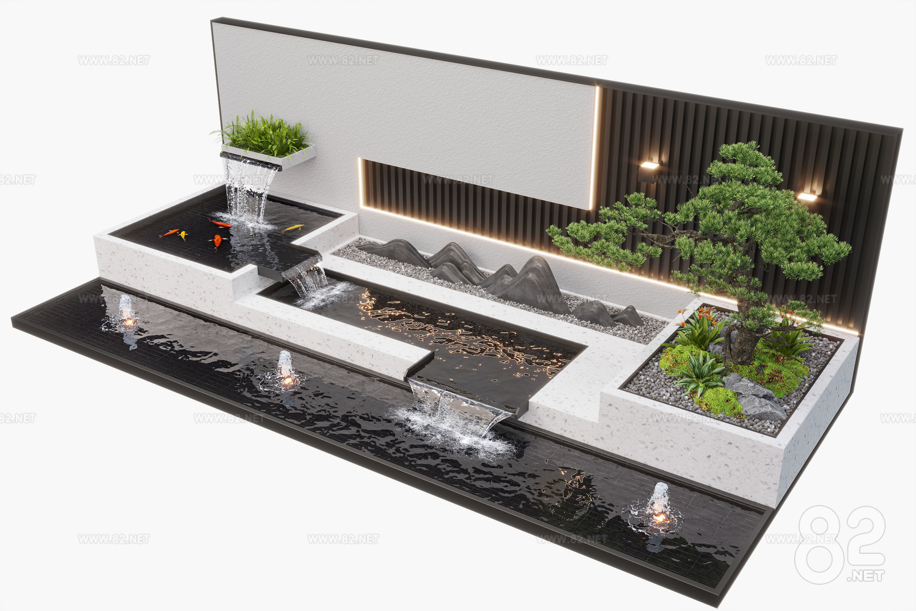Modern courtyard waterscape waterscape wall stacked water landscape ...