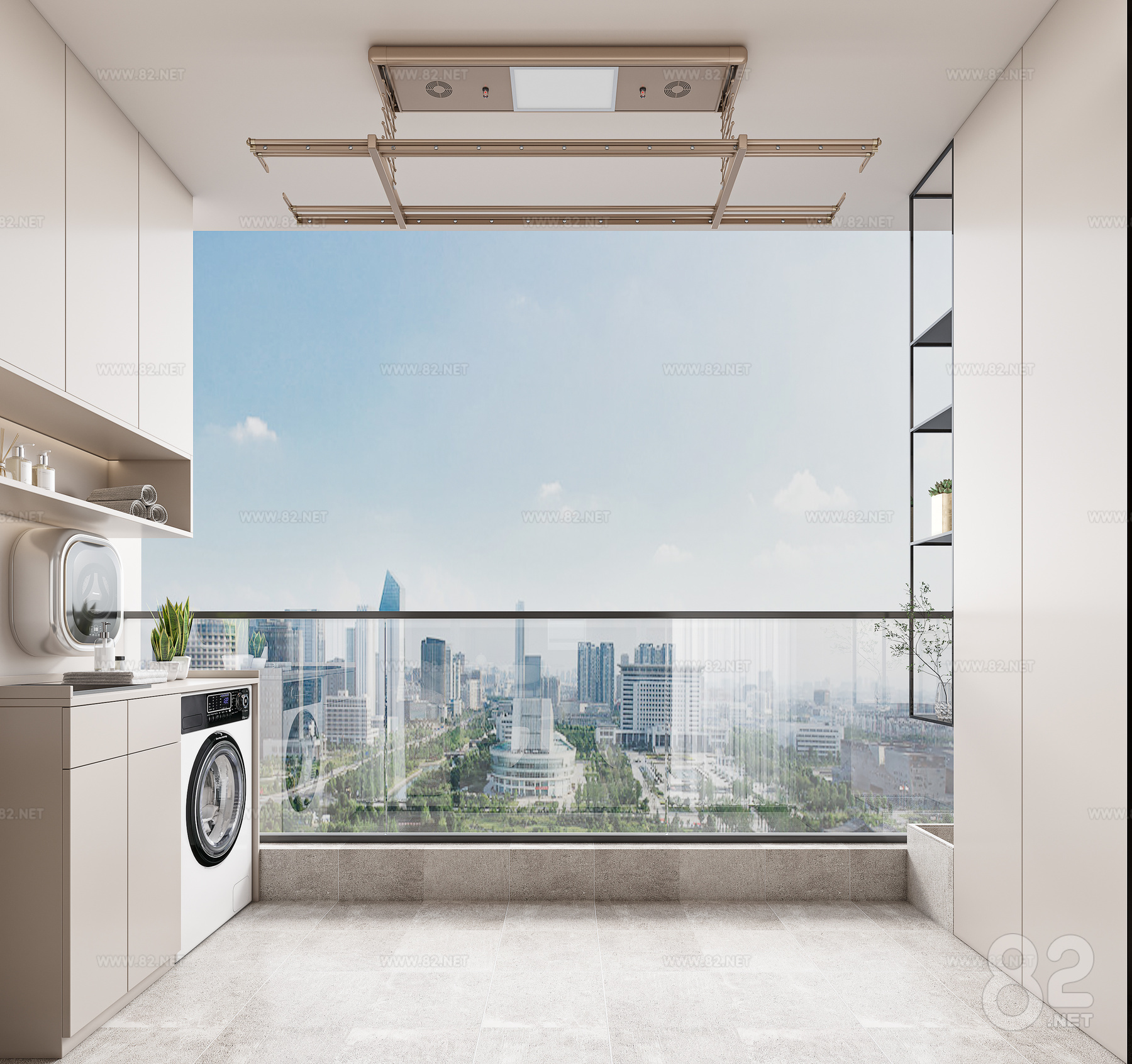 Modern balcony_living balcony_washing machine_balcony_balcony cabinet ...