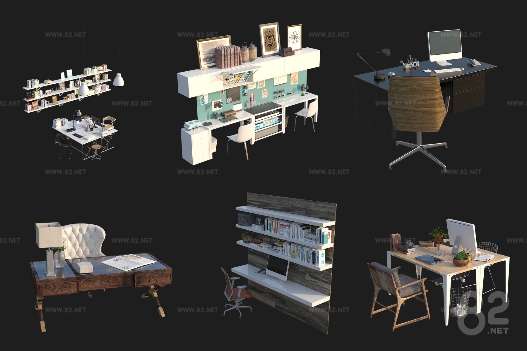 Study Furniture Desk Desktop Arrangement Bookshelf Bookcase download | 3Ds Max(.max) - 82Models