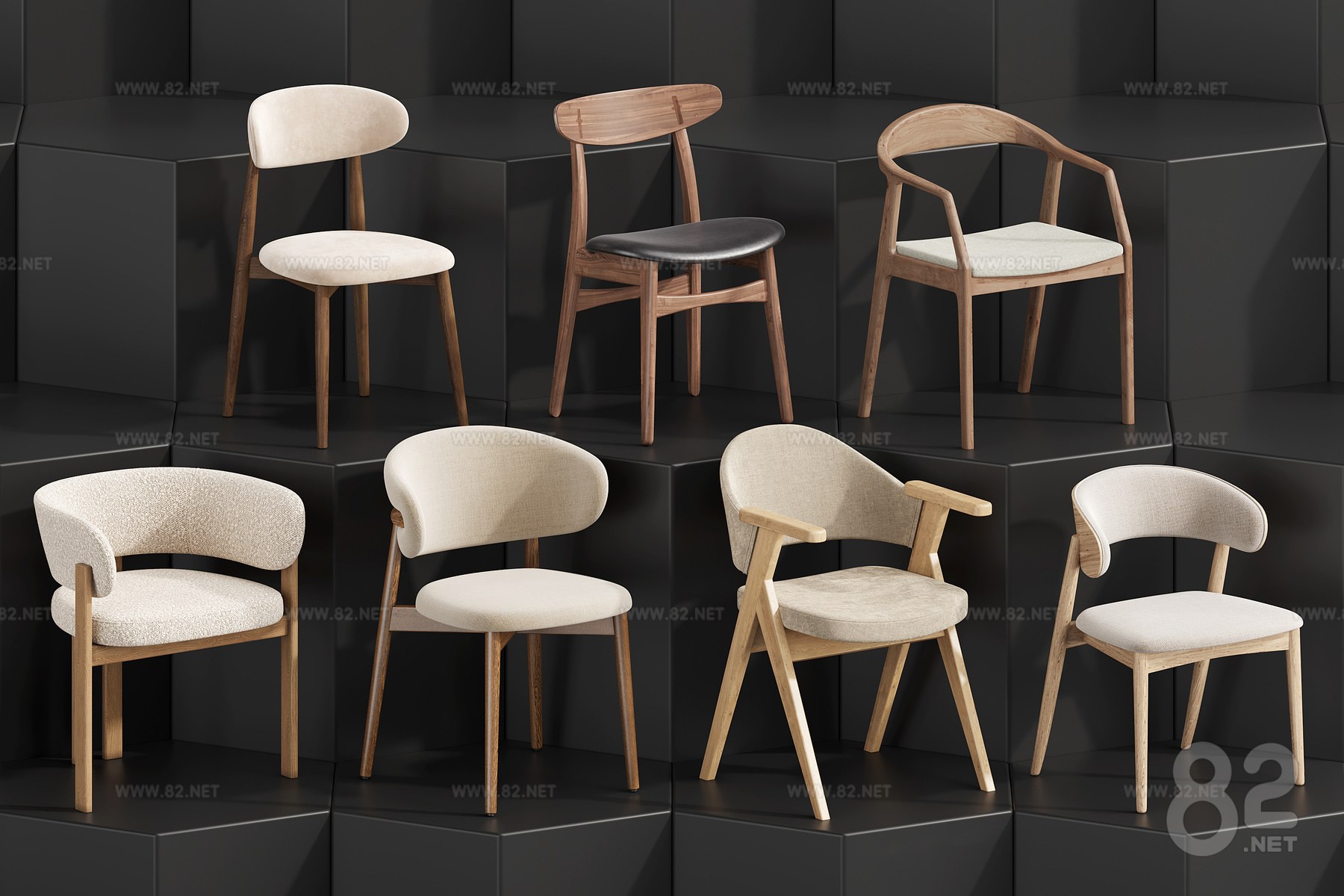 Modern Dining Chair Chair Solid Wood Single Chair Fabric Single Chair ...