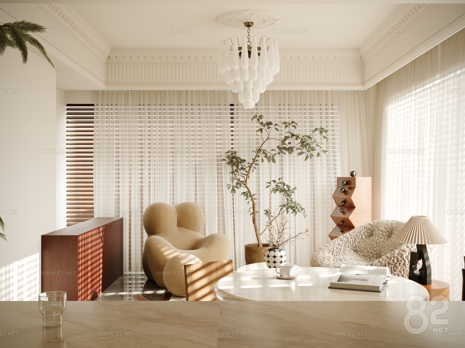 French Cream Home Living Room Freehand Space Shell Sofa Mother Embrace ...