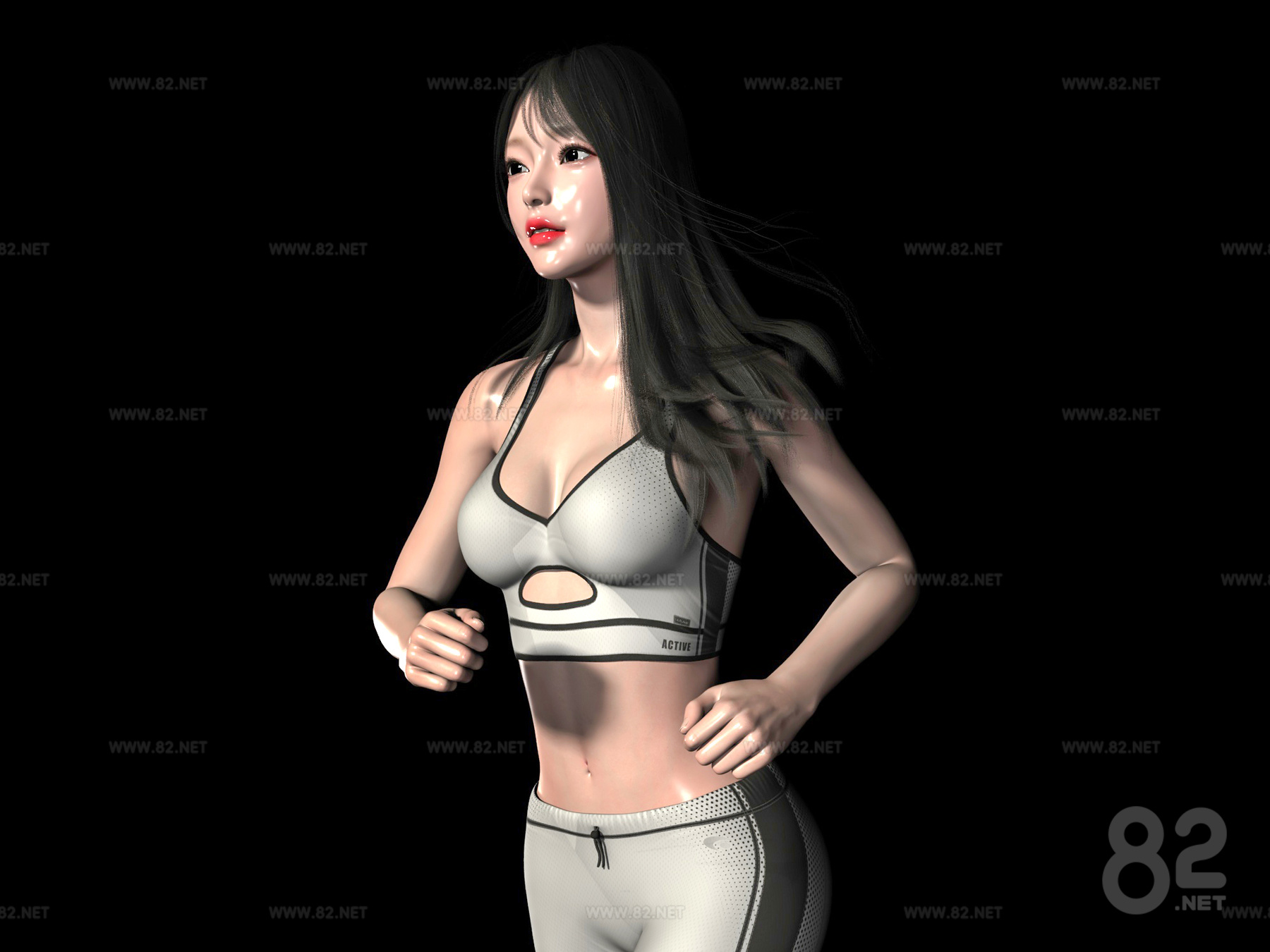 Fitness woman female running beauty character sports girl cartoon two-dimensional girl model ...