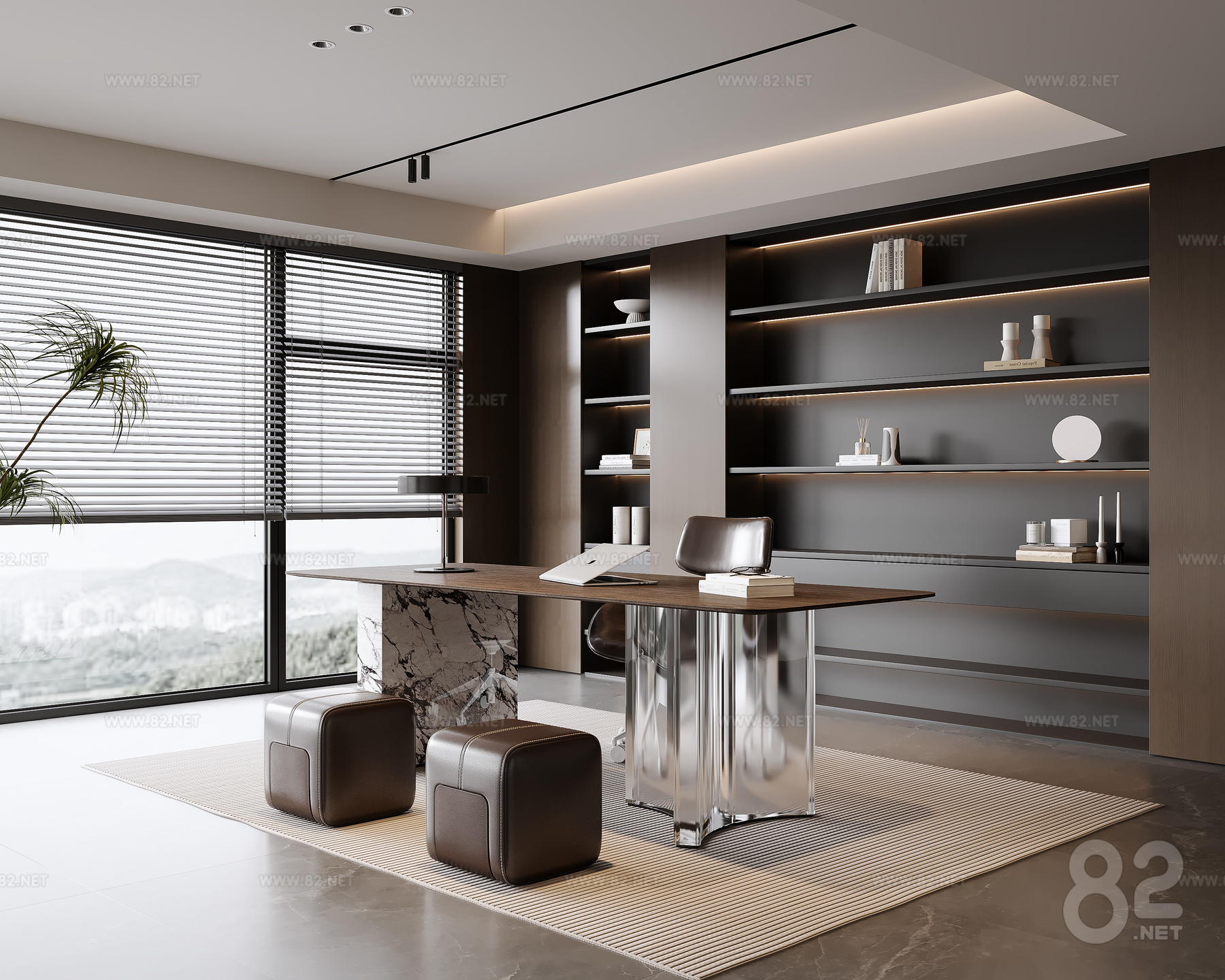 Modern Italian Home Study Desk Bookcase Ornaments Vase Book Chair Stool download | 3Ds Max(.max ...