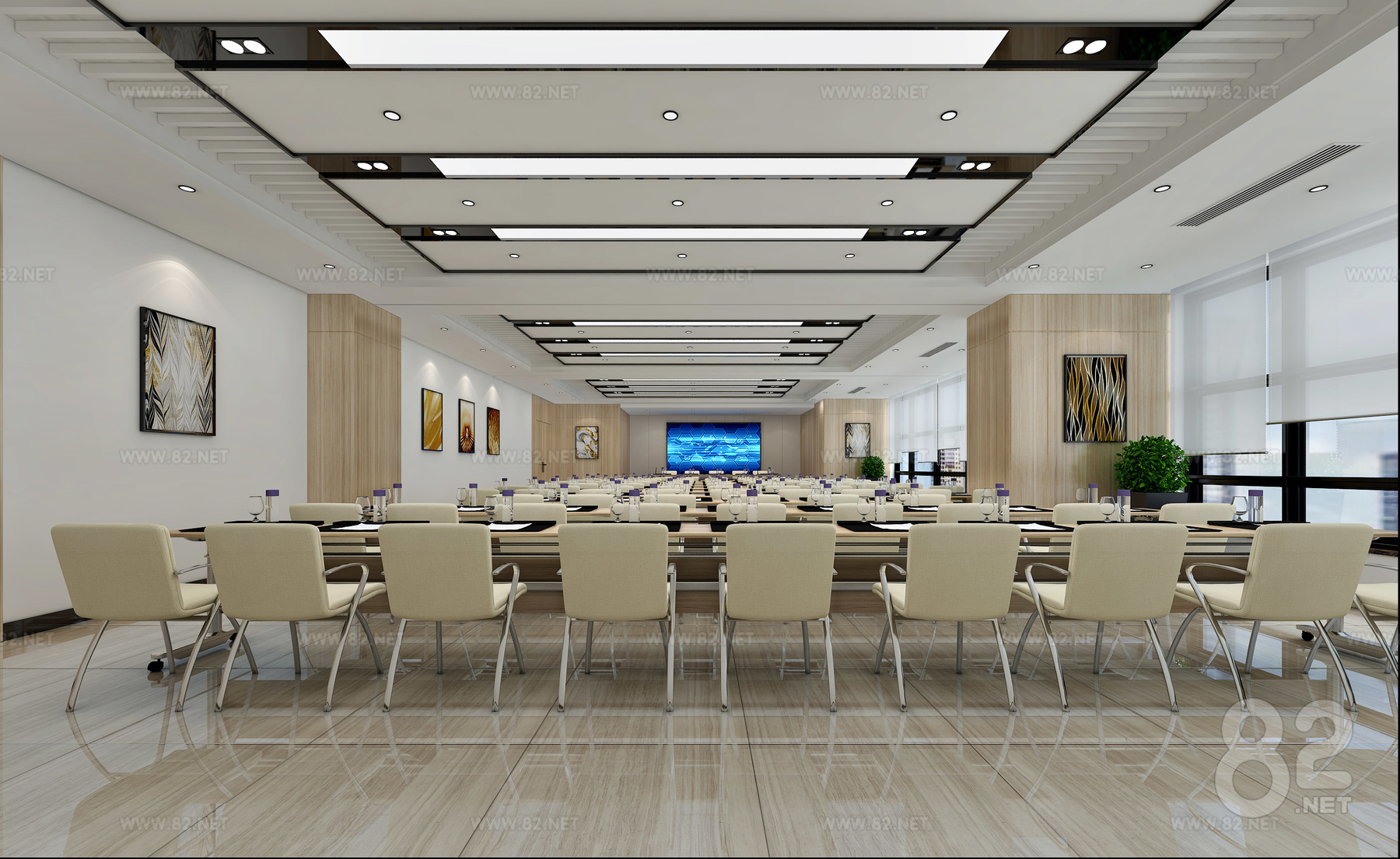 Modern Reception Room Conference Table Green Plant Hanging Picture ...