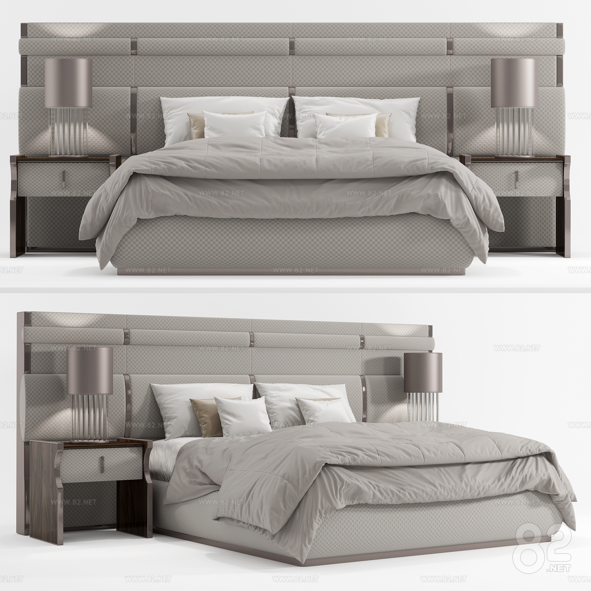 Modern Bedding Combination Modern Double Bed Double Bed Bedside Table Table Lamp Bed Bed Back ...