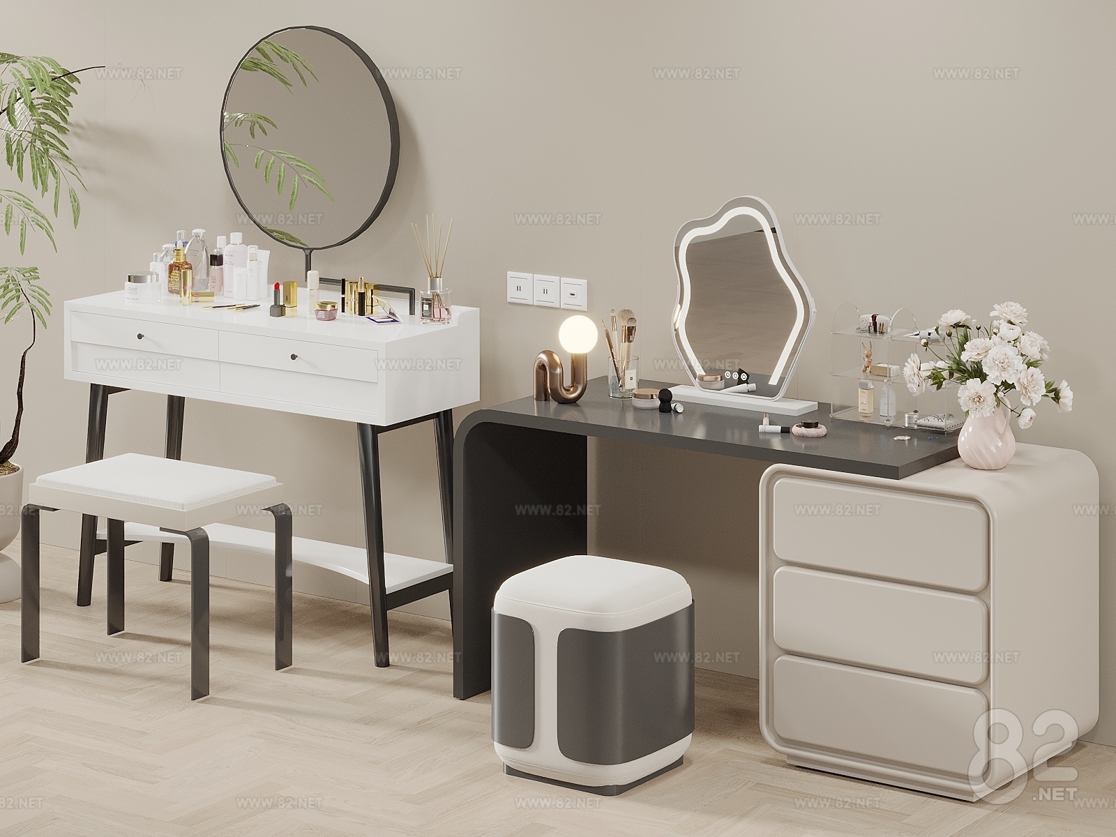 Modern Cream Style Dressing Table Dressing Table Combination Dressing Stool Makeup Supplies ...