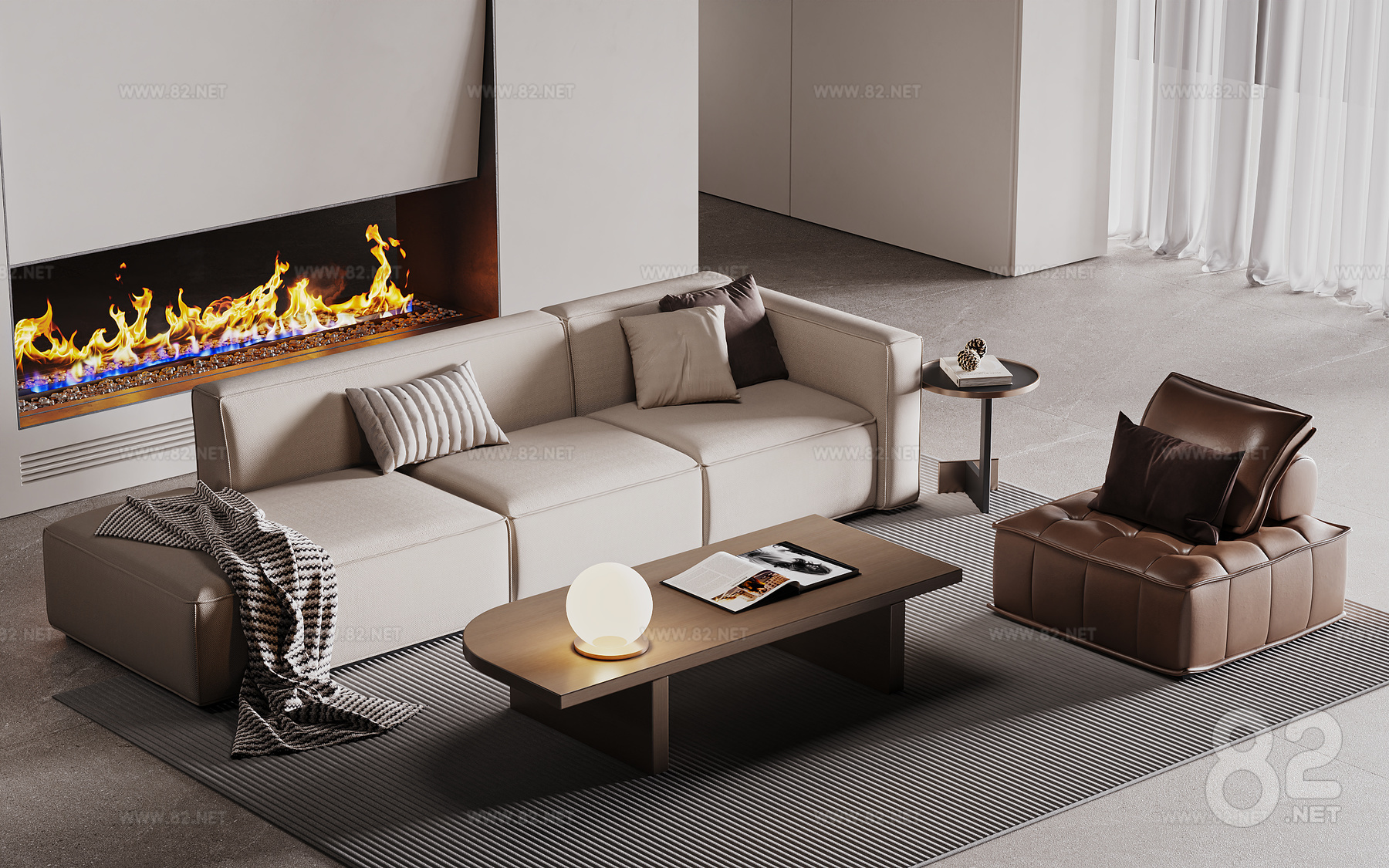 Modern Straight Row Sofa Leather Single Sofa Sofa Coffee Table Combination Casual Sofa download ...
