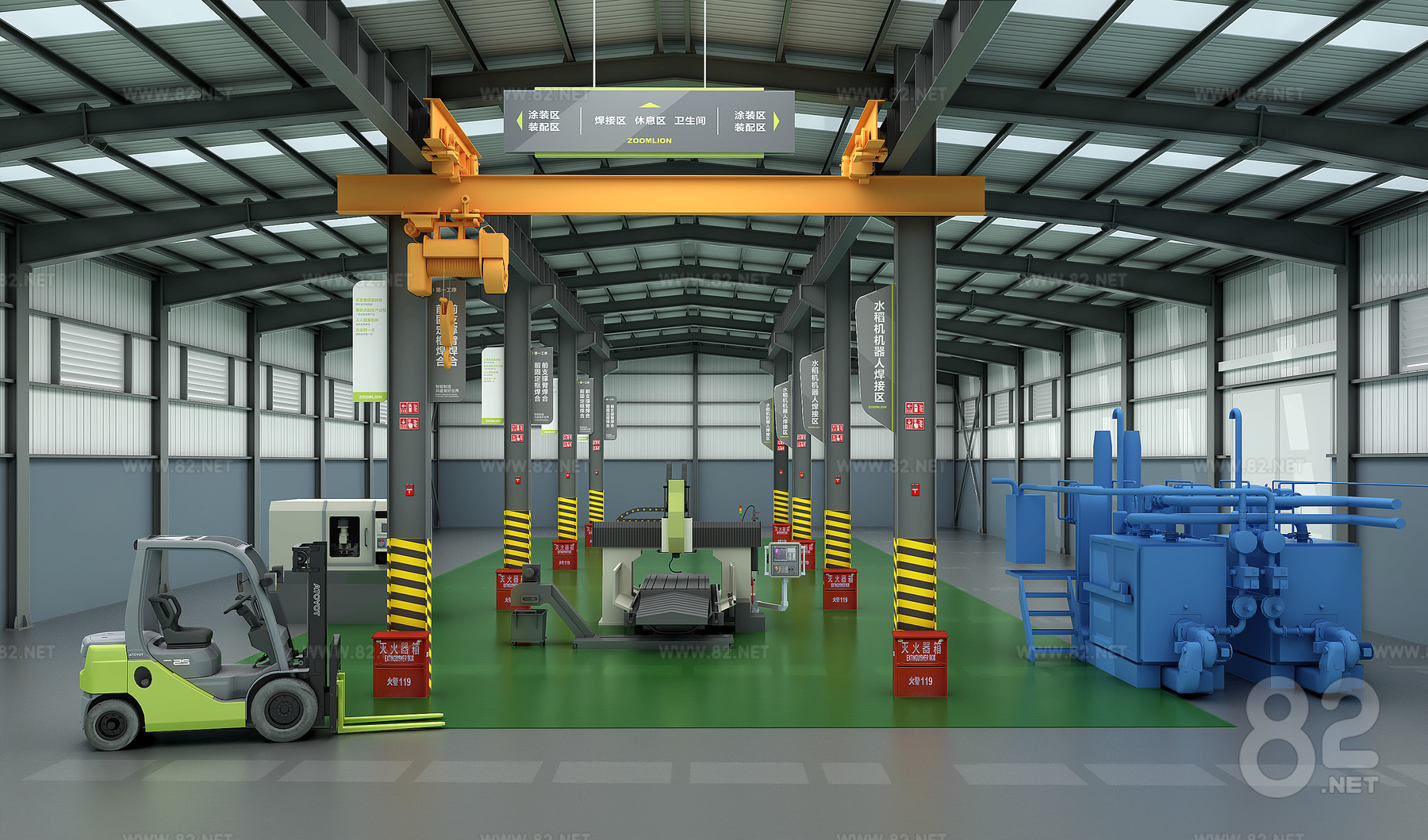 Workshop production workshop line crane forklift download | 3Ds Max(.max) - 82Models