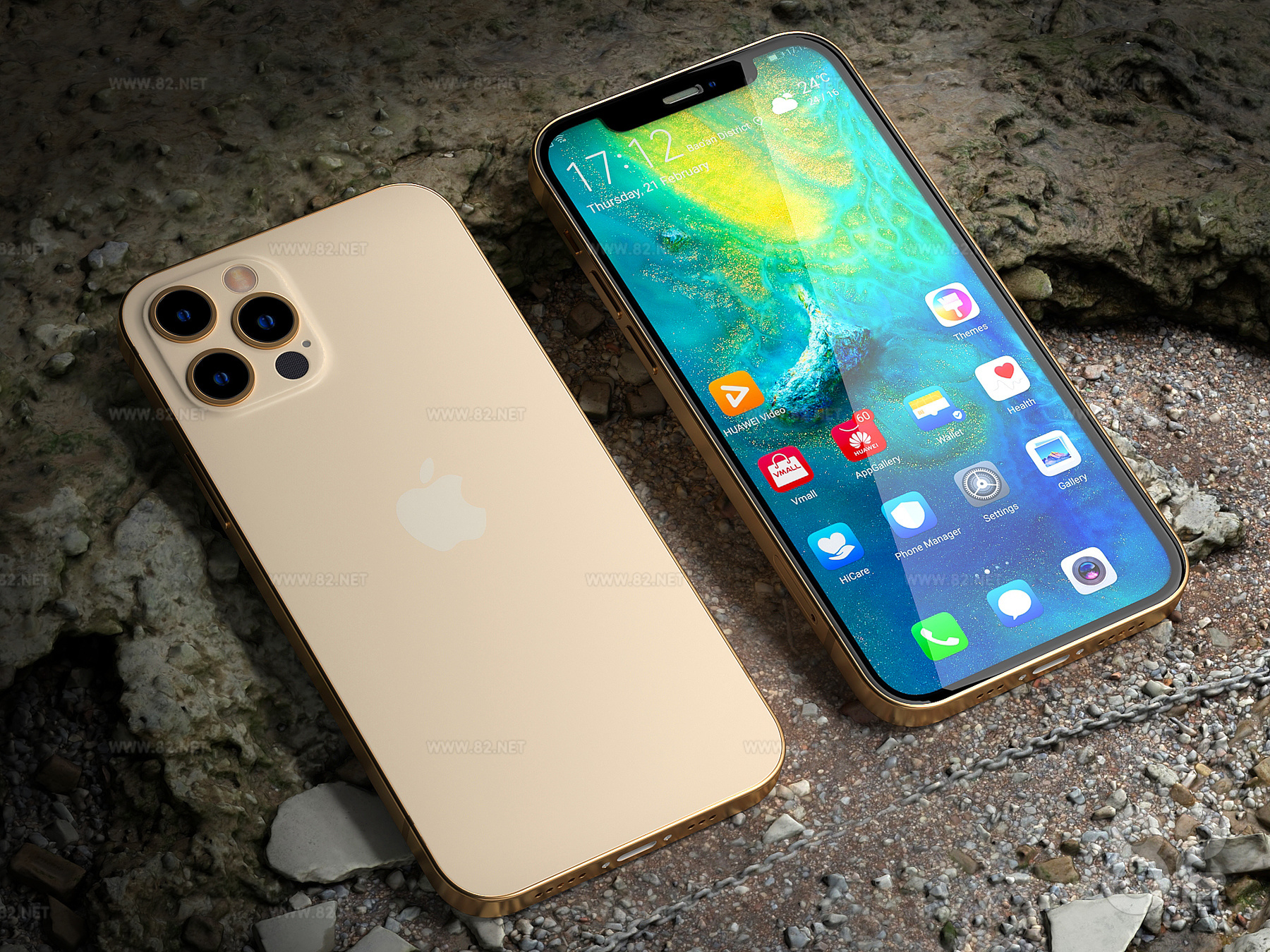 Apple mobile phone iPhone ground concrete ground mobile phone scene ...