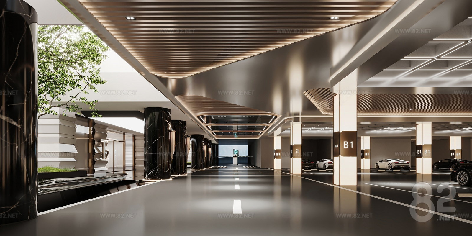 Modern Affordable Luxury Style underground parking garage parking lot ...