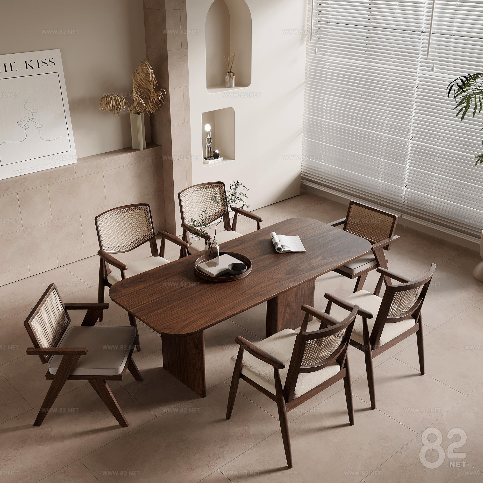 26 Dining Table and Chair Mid-century Style Dining Table and Chair Ornaments download | 3Ds Max ...