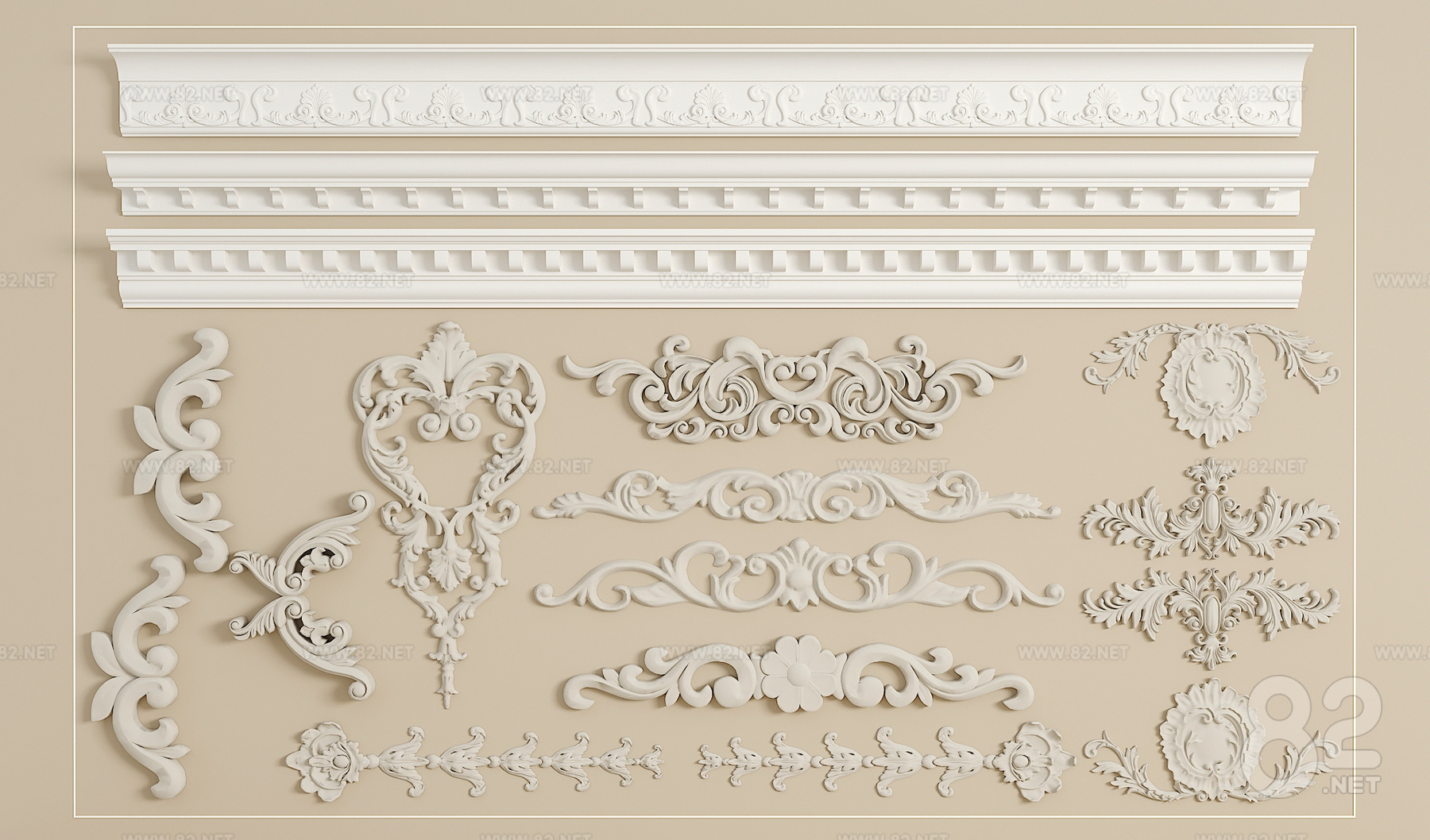 European style gypsum carved combination lamp panel gypsum line download | 3Ds Max(.max) - 82Models
