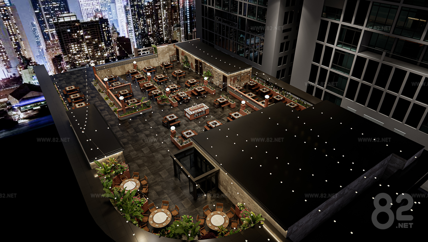 Modern Open-air Hot Pot DiningRoom with Roof Garden and Roof Restaurant ...