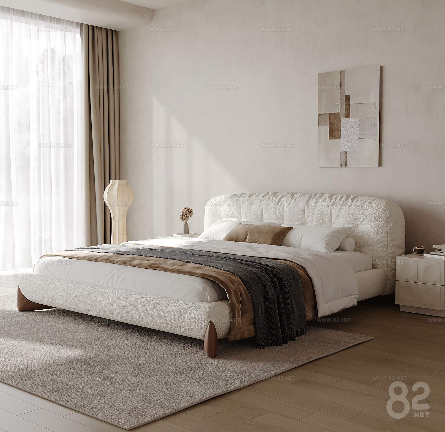 Quiet antique style bedroom cortical bed double bed fabric bed without main lamp bedroom bedside ...