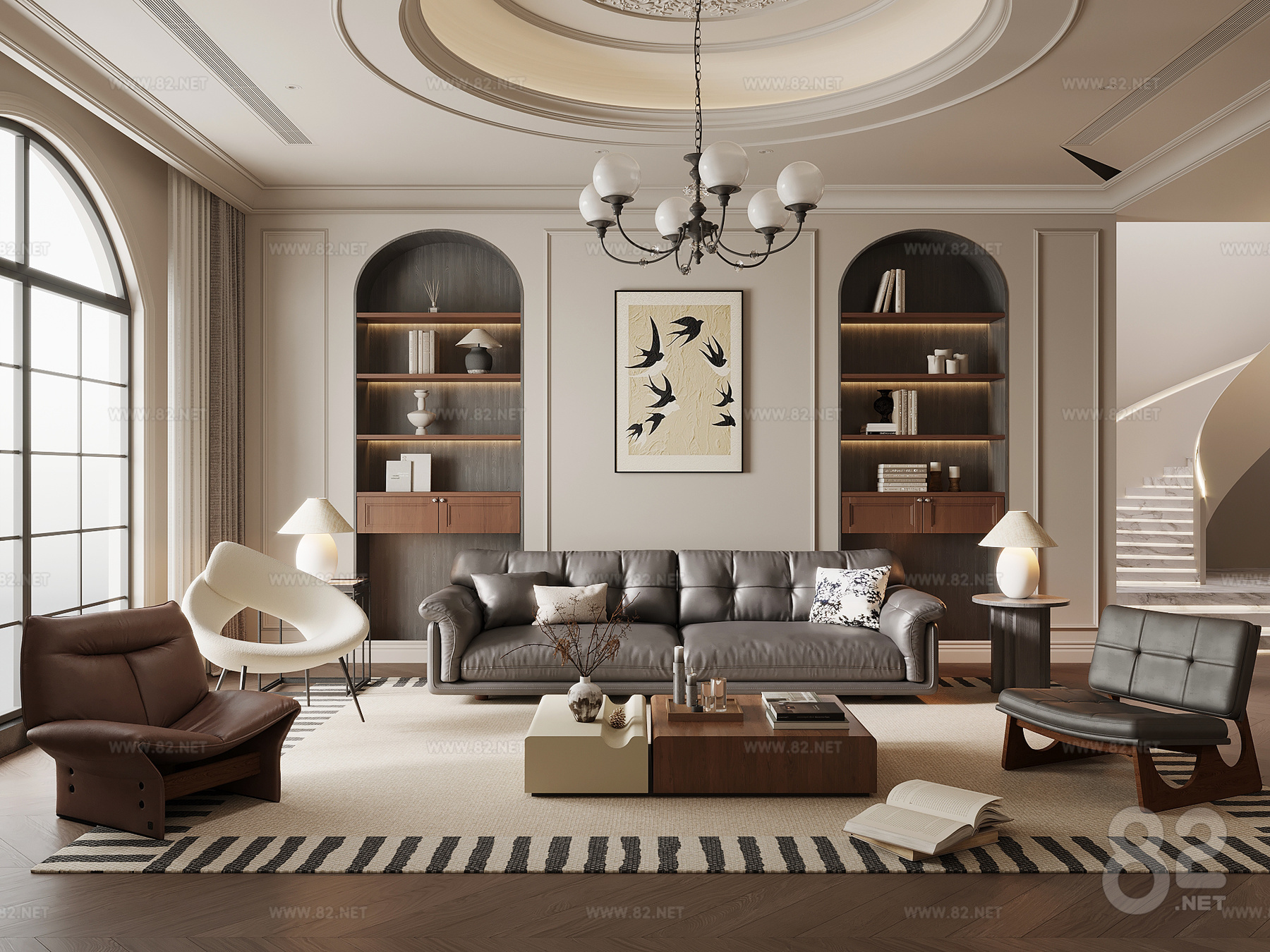 15 living room French retro style living room villa living room sofa ...