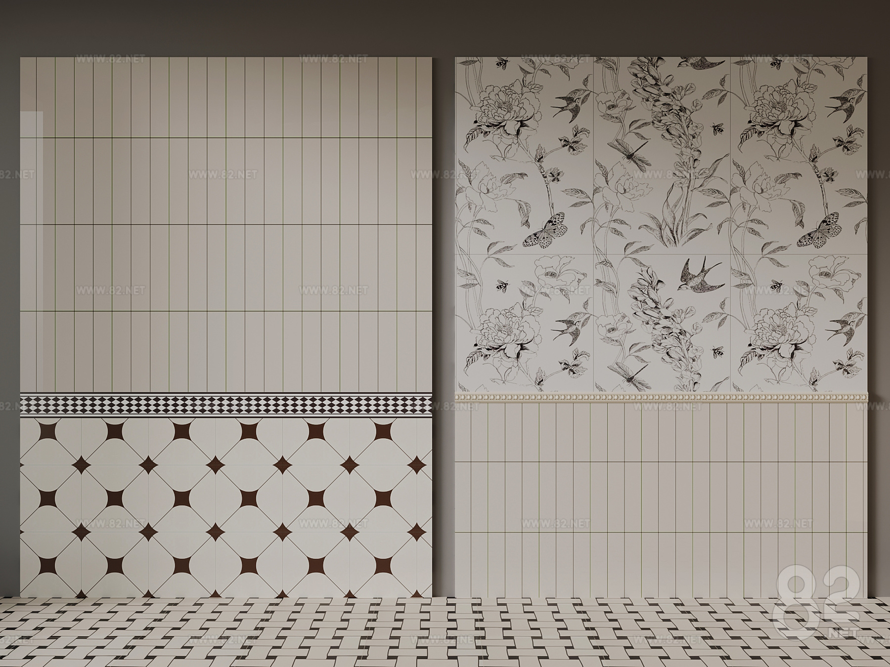 02 Floor Tile French Wall Tile Dado Floor Tile download | SketchUp(.skp ...