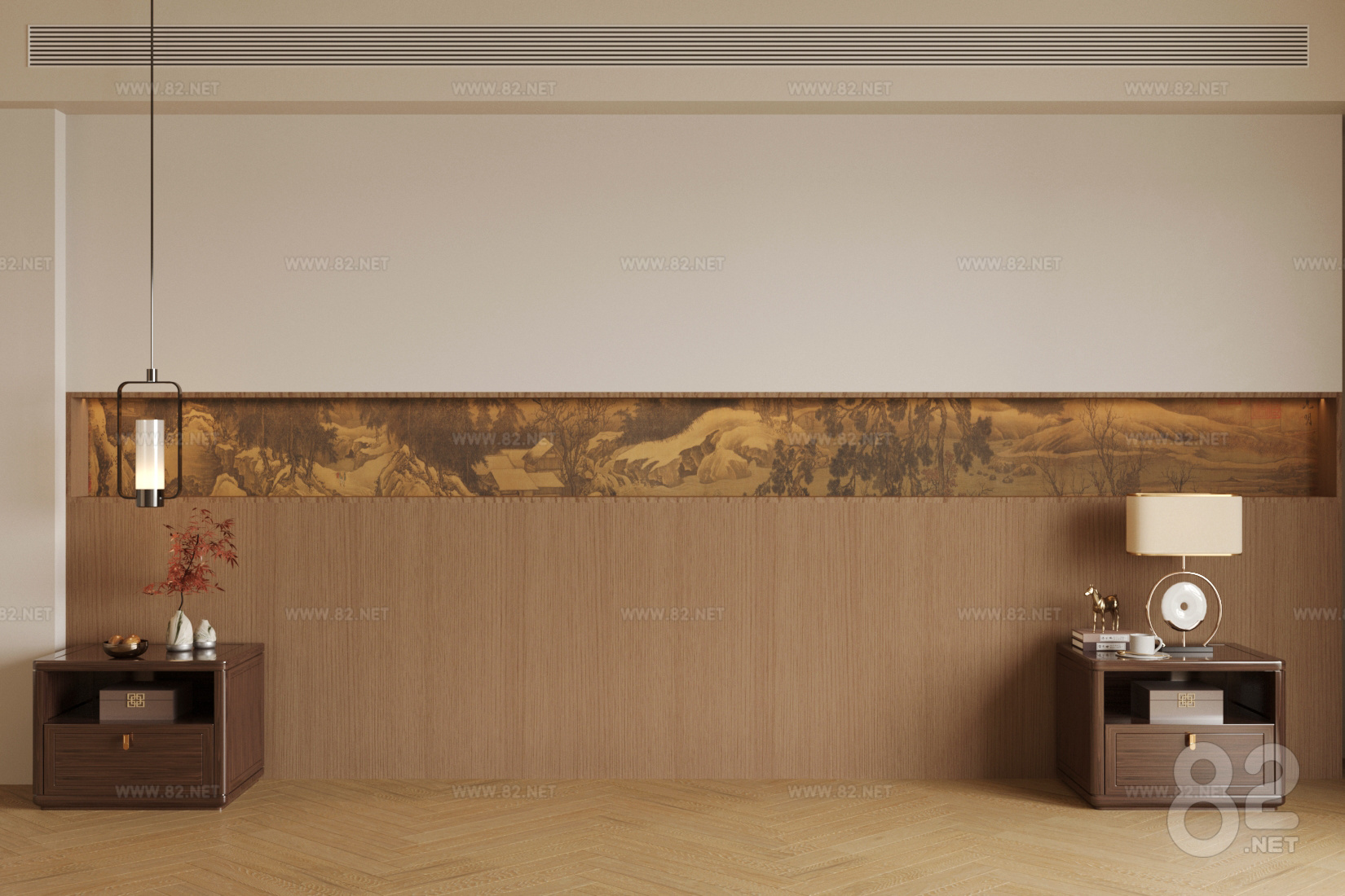 Neo-Chinese Style Bedroom Wall Master Bedroom Background Wall Song Style Aesthetic Background ...