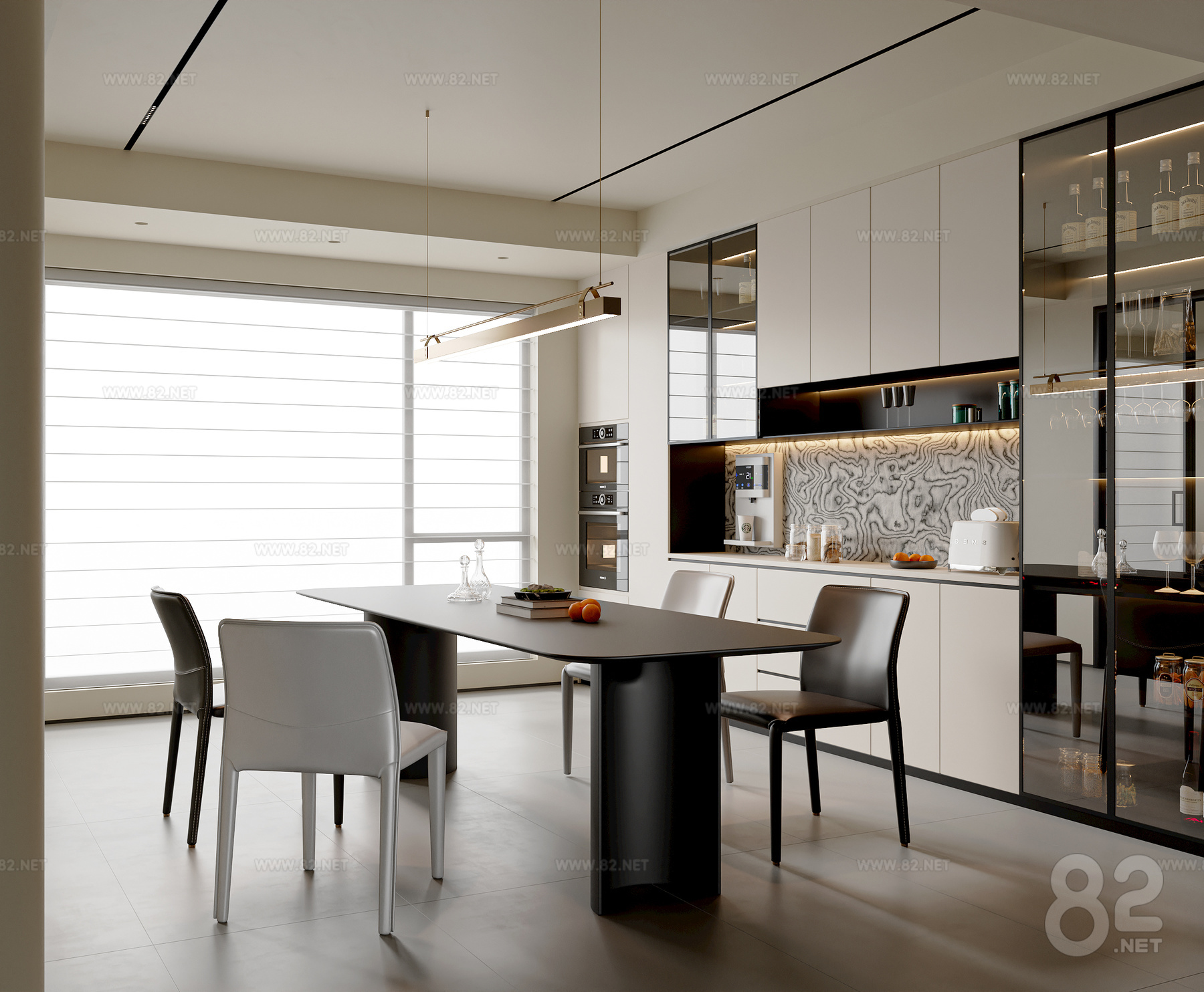 Modern Simple DiningRoom Dining Table and Chair Combination Sideboard Chandelier Restaurant ...
