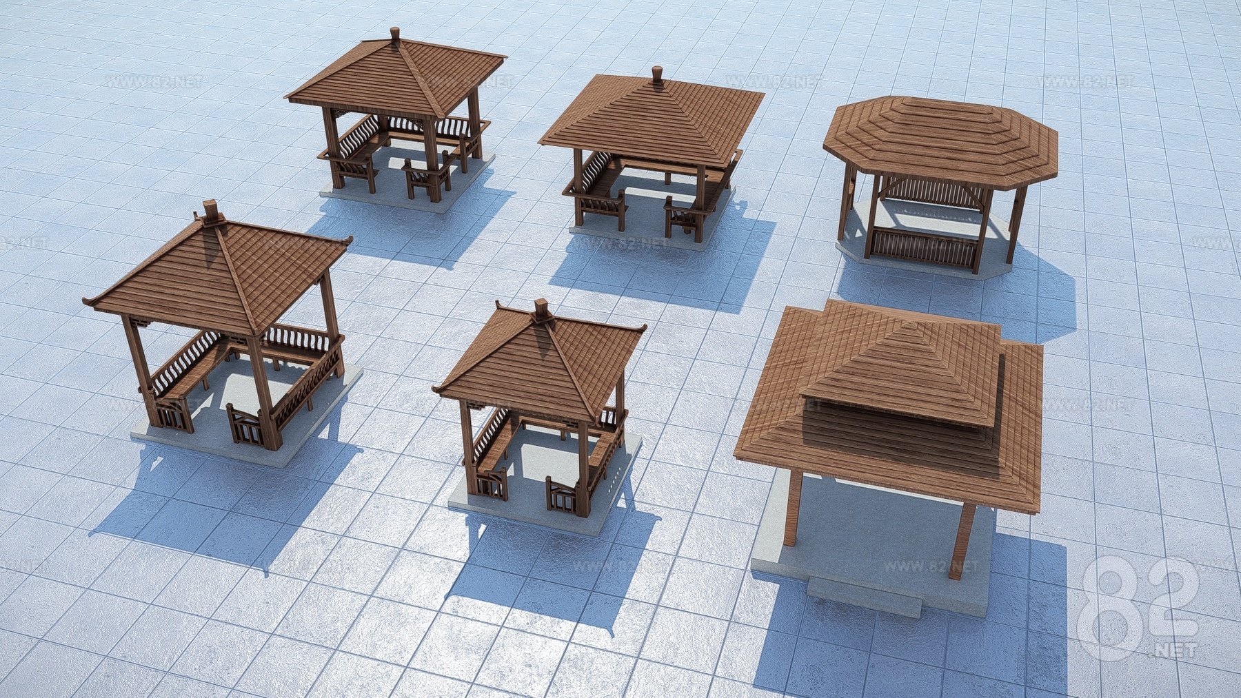 Chinese style four-corner wooden pavilion download | SketchUp(.skp ...