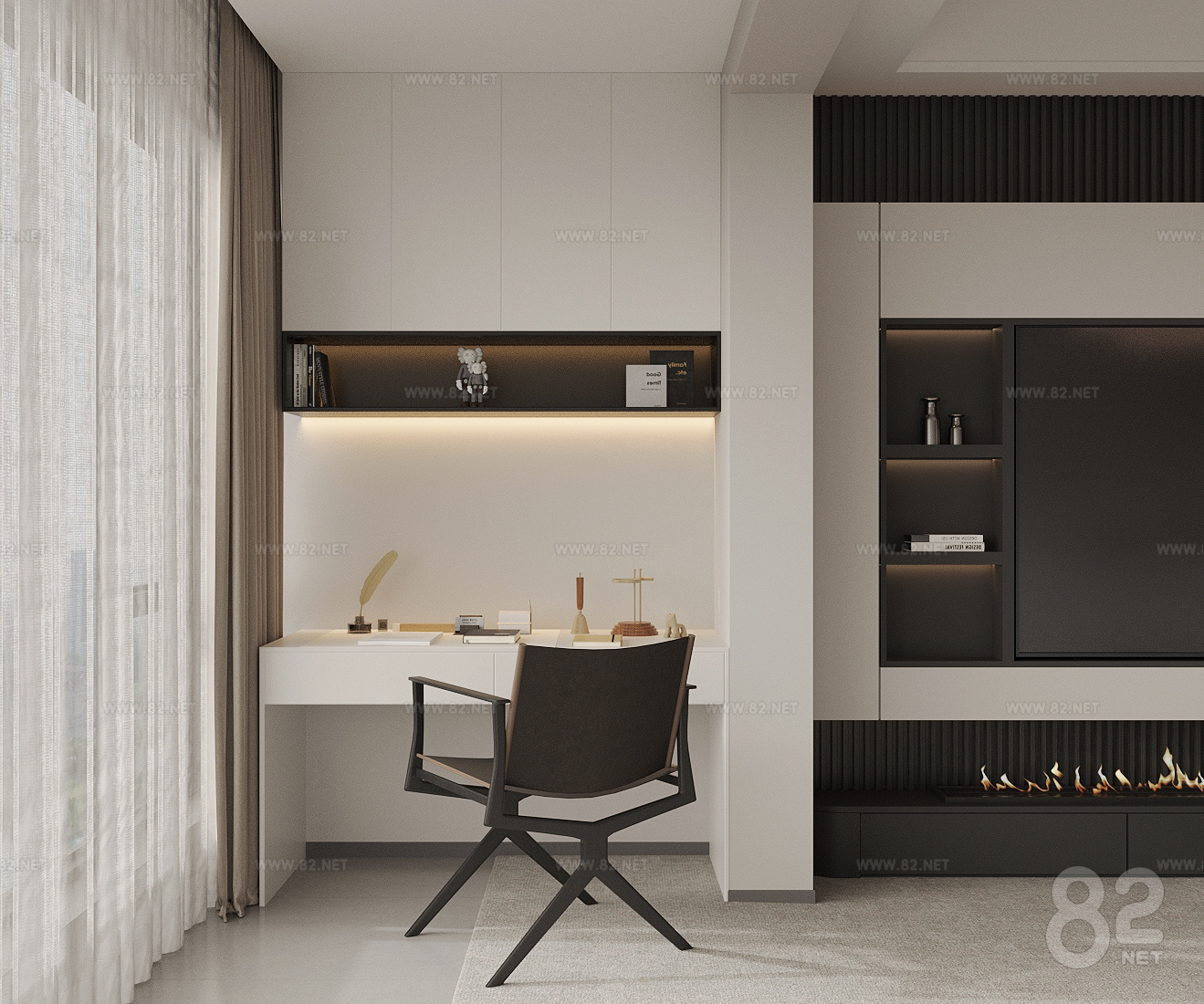 Modern Minimalist Desk and Chair Simple Study Open Study Balcony Study Living Room Study ...