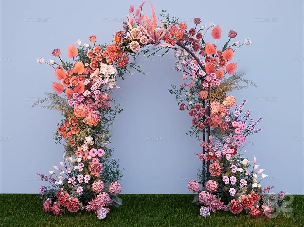Modern Flower Art pink Wedding Arch Flower Art download | SketchUp(.skp ...