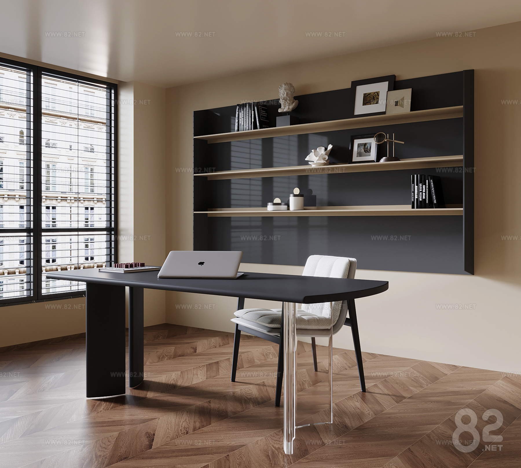 Modern Study Bookshelf Bookcase Desk and Chair download | 3Ds Max(.max) - 82Models