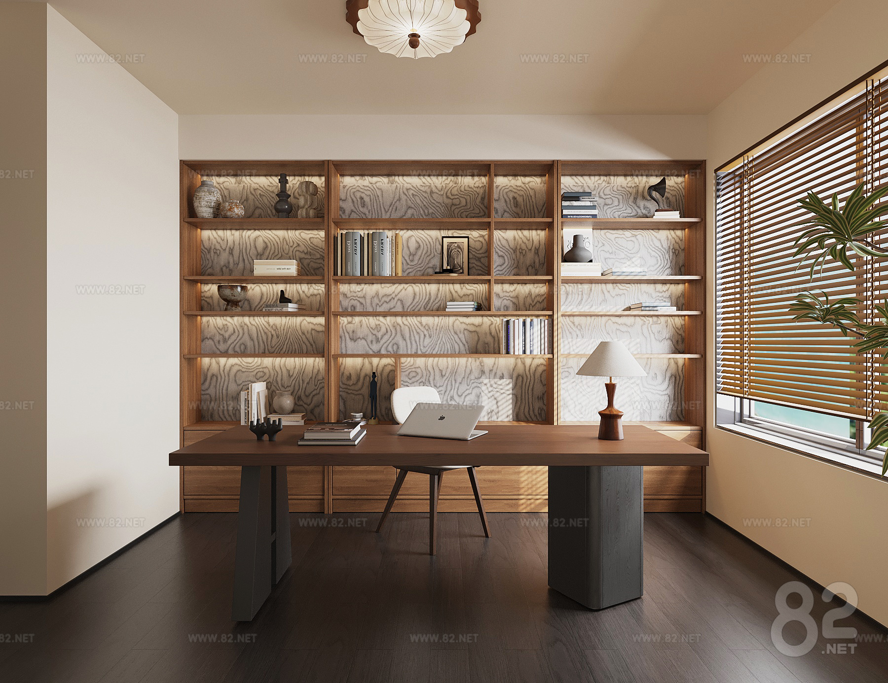 Mid-century Style Study Bookcase Desk and Chair download | SketchUp ...