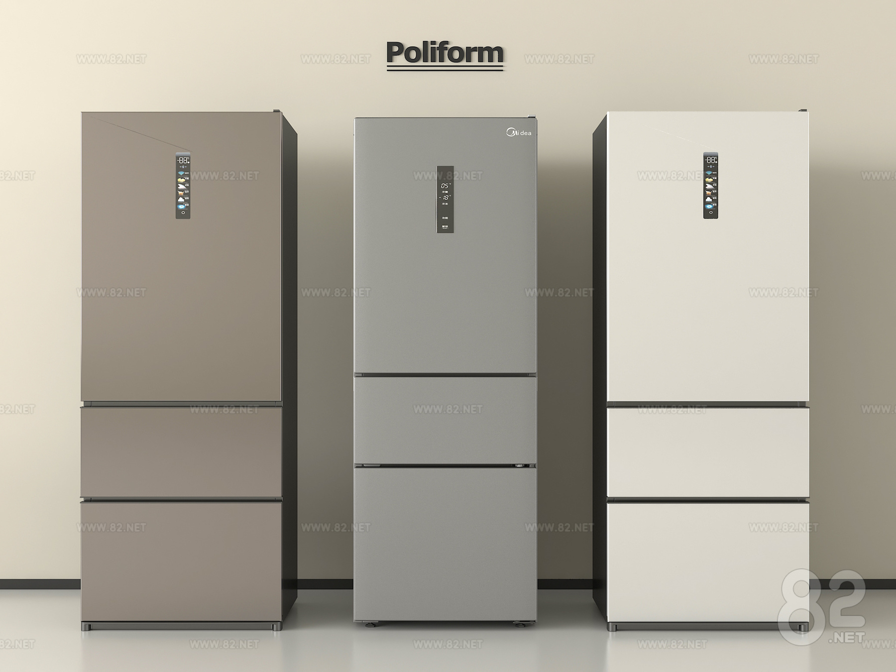 Modern refrigerator combination three-door refrigerator download | 3Ds ...