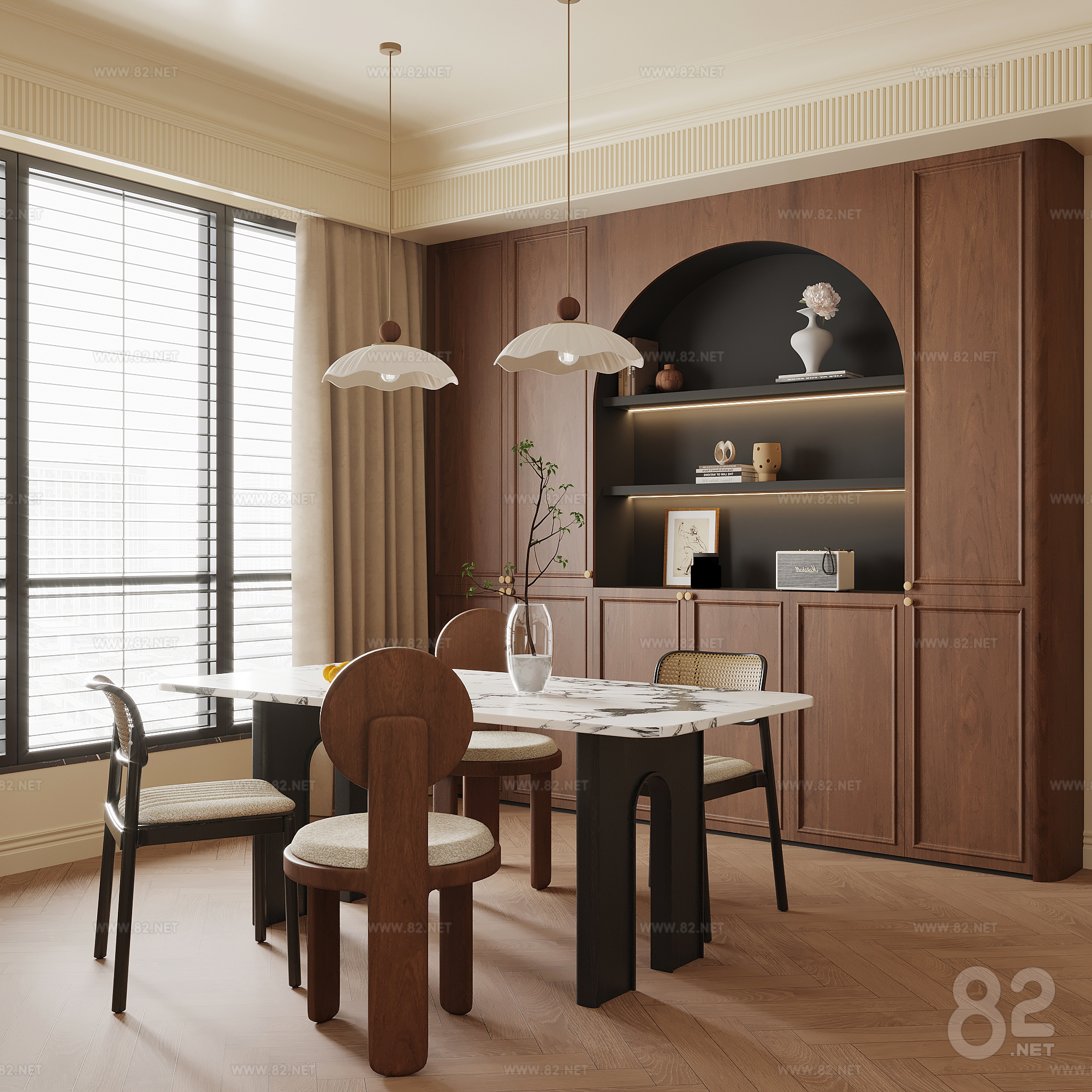 Mid-century Style DiningRoom Wine Cabinet Sideboard Dining Table and Chair download | 3Ds Max ...