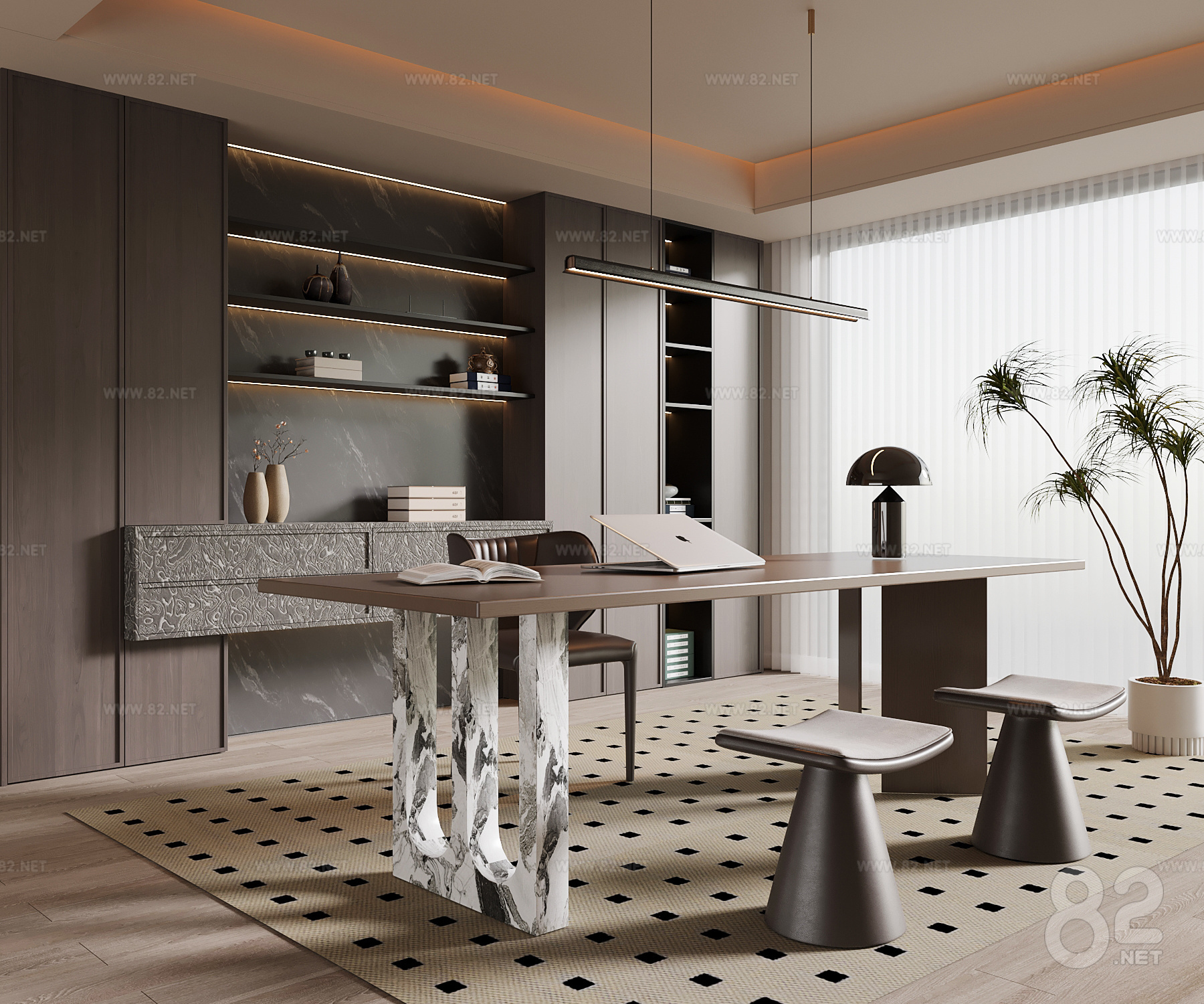 Modern Italian Study Bookcase Desk and Chair download | 3Ds Max(.max) - 82Models