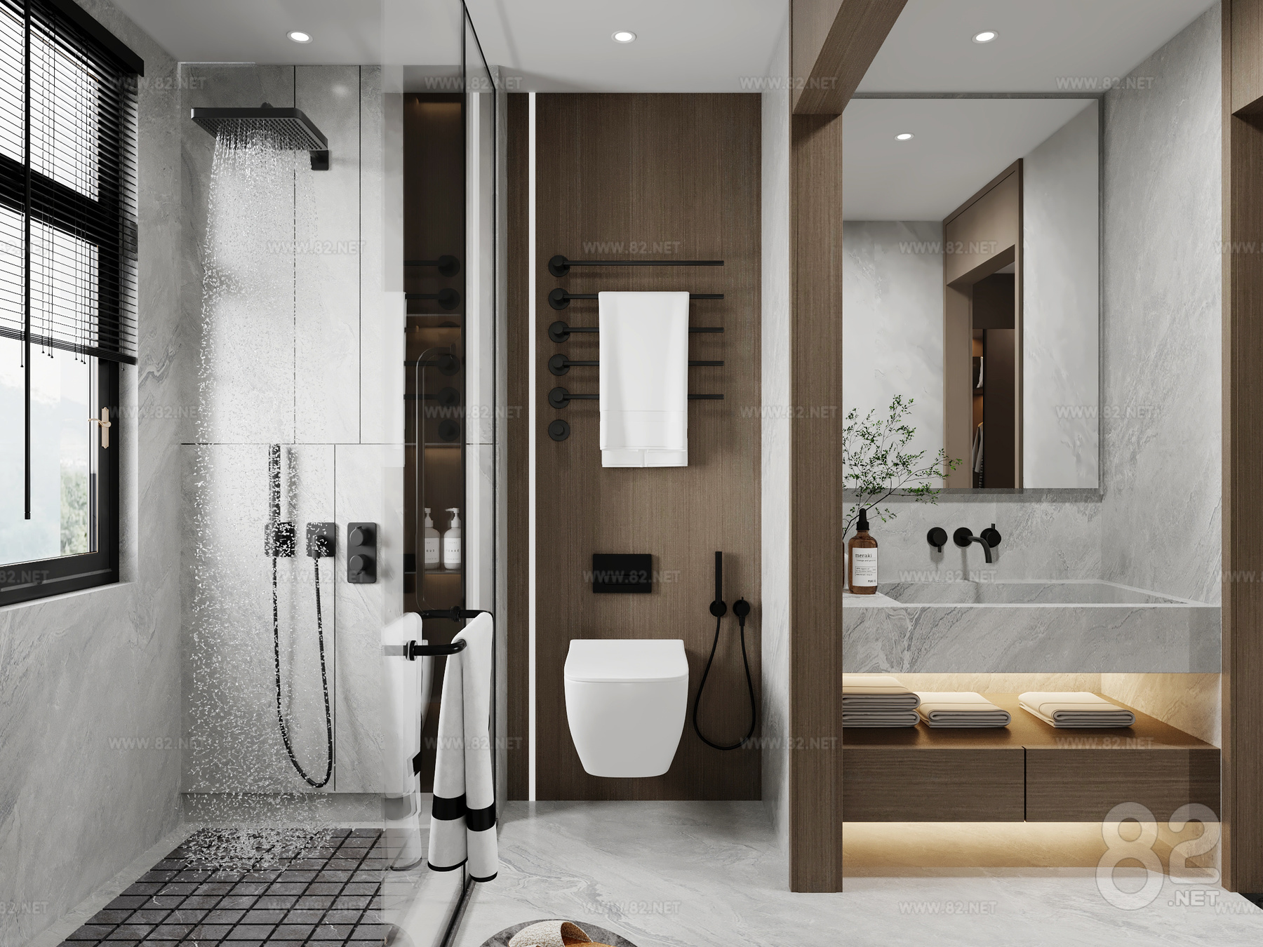 Neo-Chinese Style Toilet Wash Basin Mirror Towel Rack Toilet Shower ...