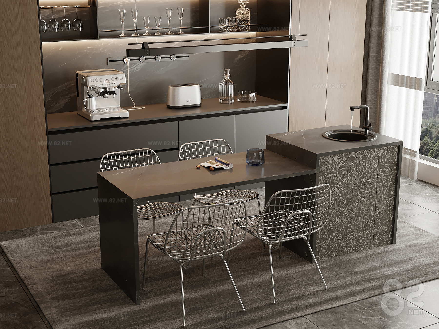 Modern Italian DiningRoom Island Table and Chair Sideboard download ...