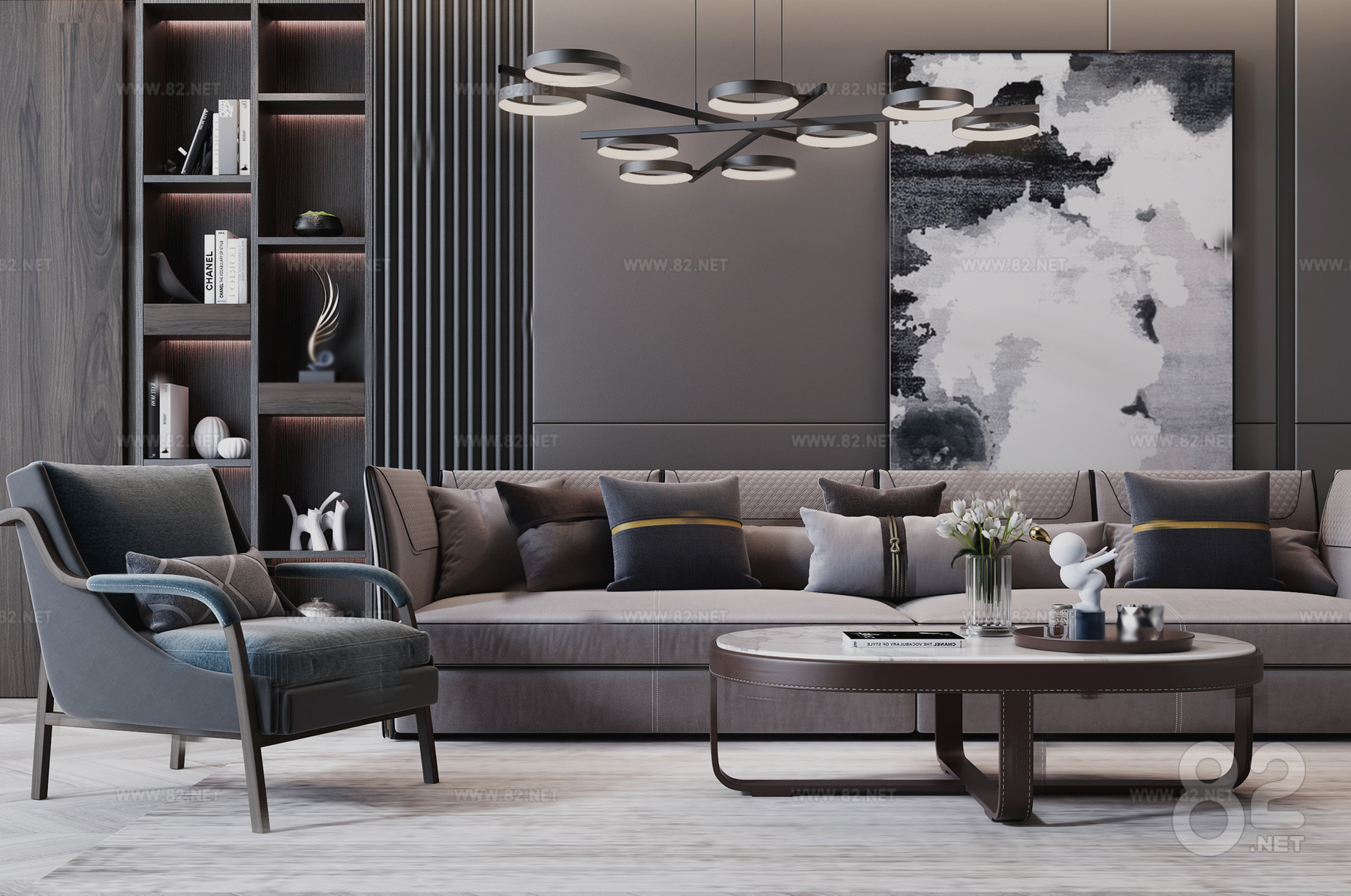 Modern sofa coffee table chandelier combination download | 3Ds Max(.max) - 82Models