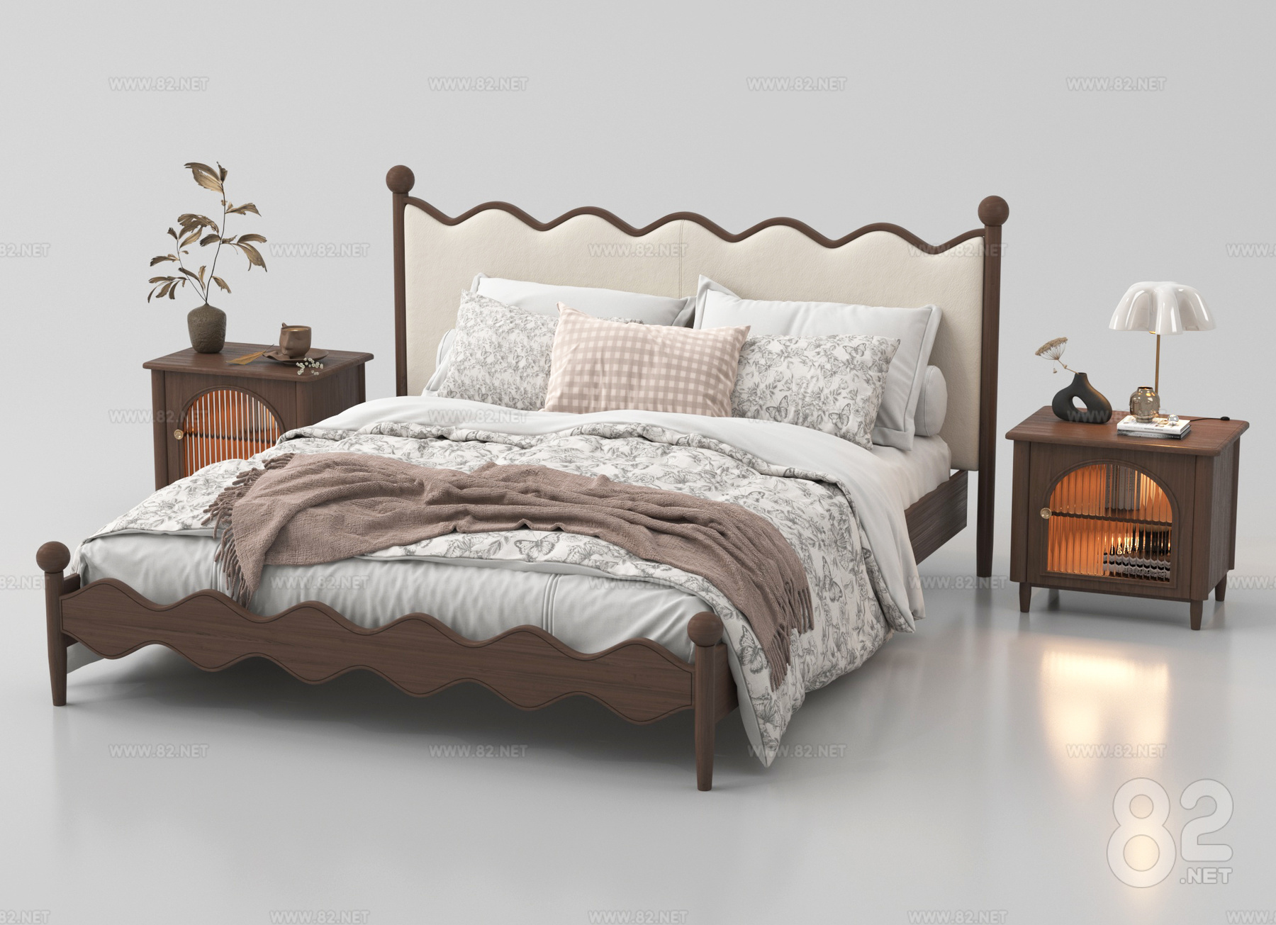 Antique Double Bed Bedside Table Table Lamp Ornaments Bedding download | 3Ds Max(.max) - 82Models