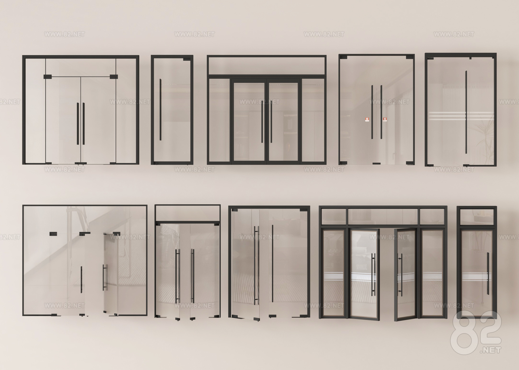 Modern Glass Door Combination Double Open Glass Door Single Open Glass ...