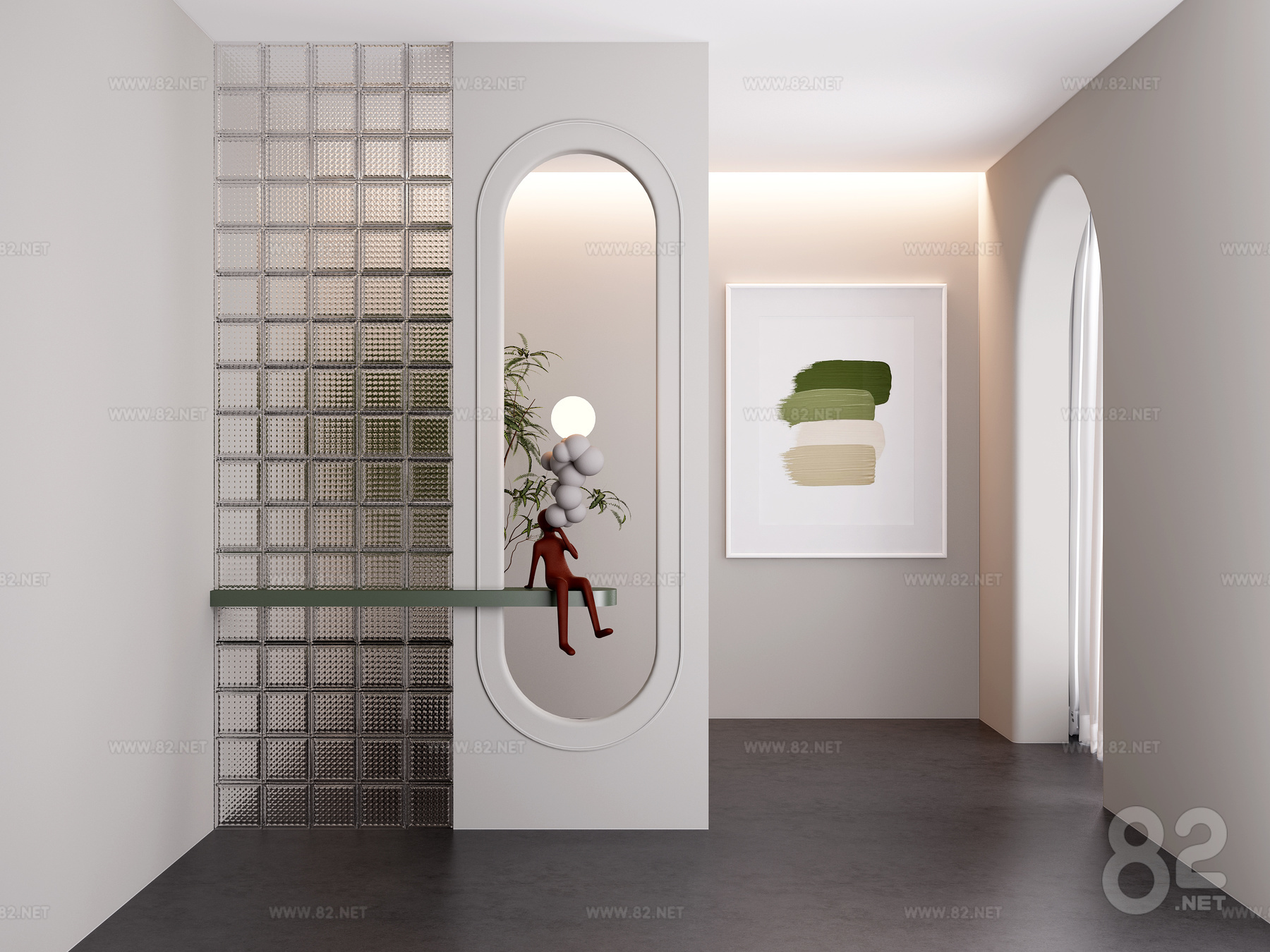 Modern porch partition glass brick partition porch download | 3Ds Max ...