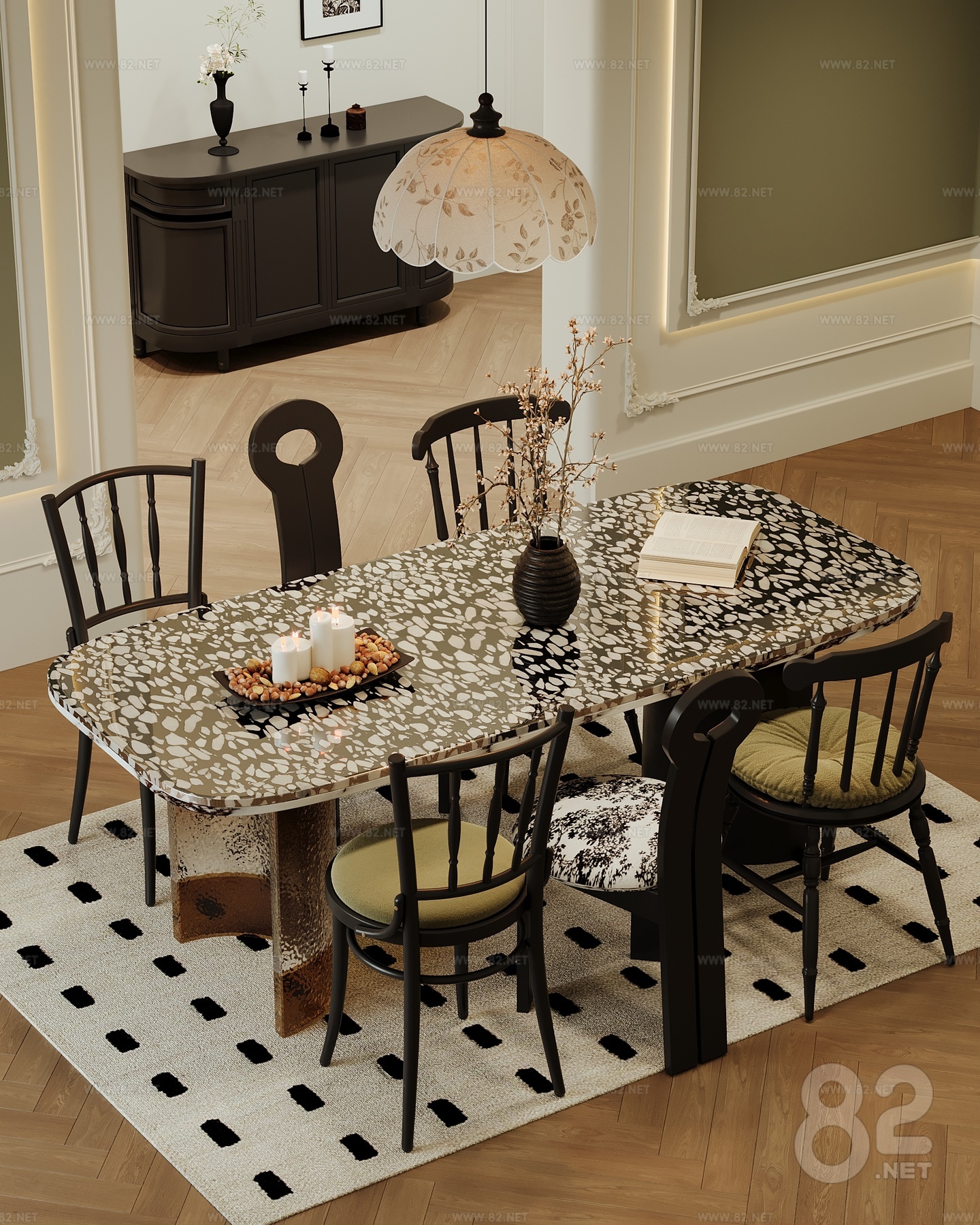 French Dining Table and Chair Chandelier download Sketchup Model ...