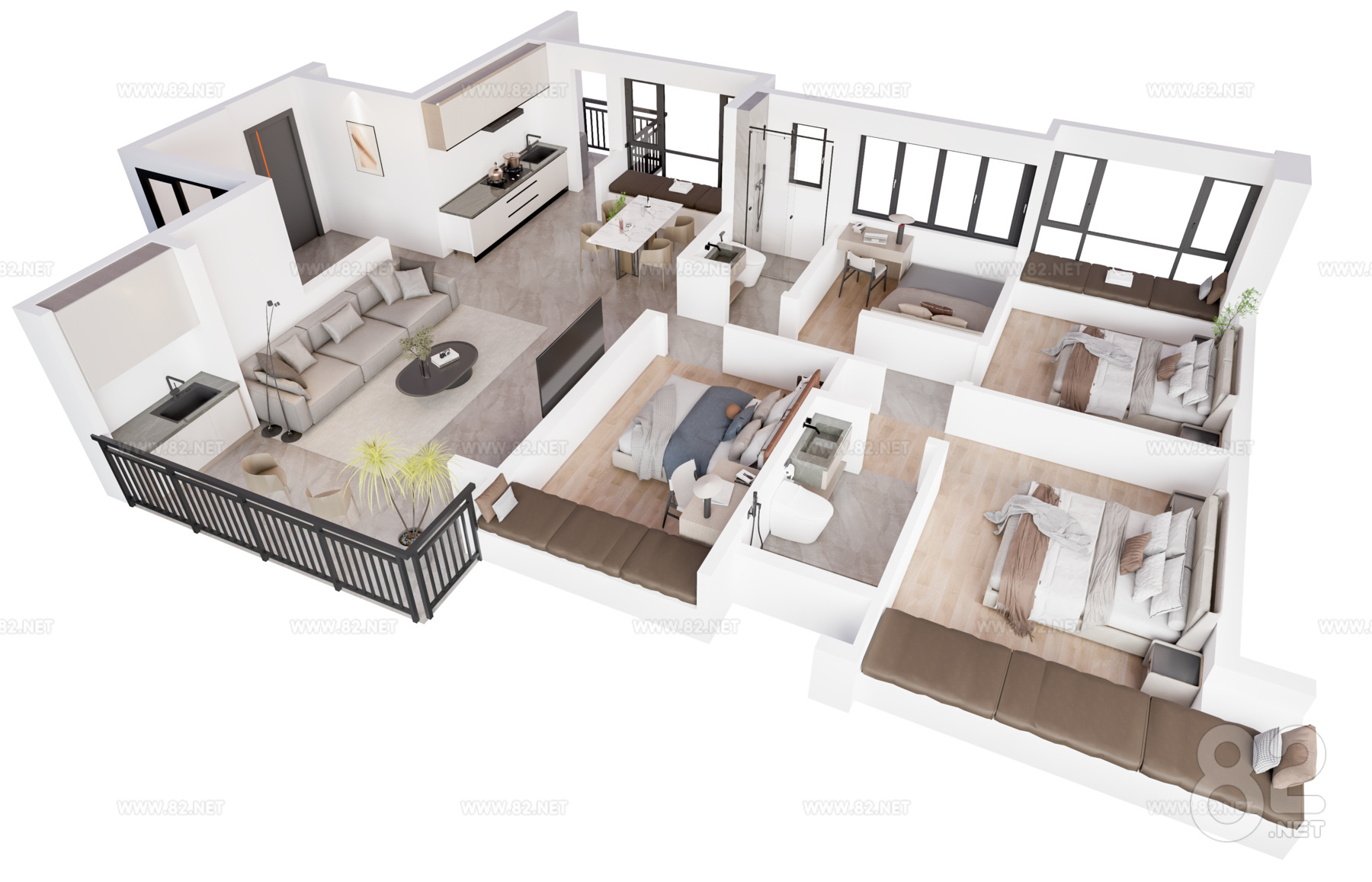 Modern Interior Aerial View Whole House Scheme download Sketchup Model ...