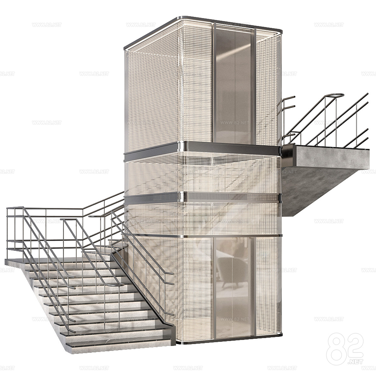 Modern Glass Elevator Handrail Stairs download | 3Ds Max(.max) - 82Models