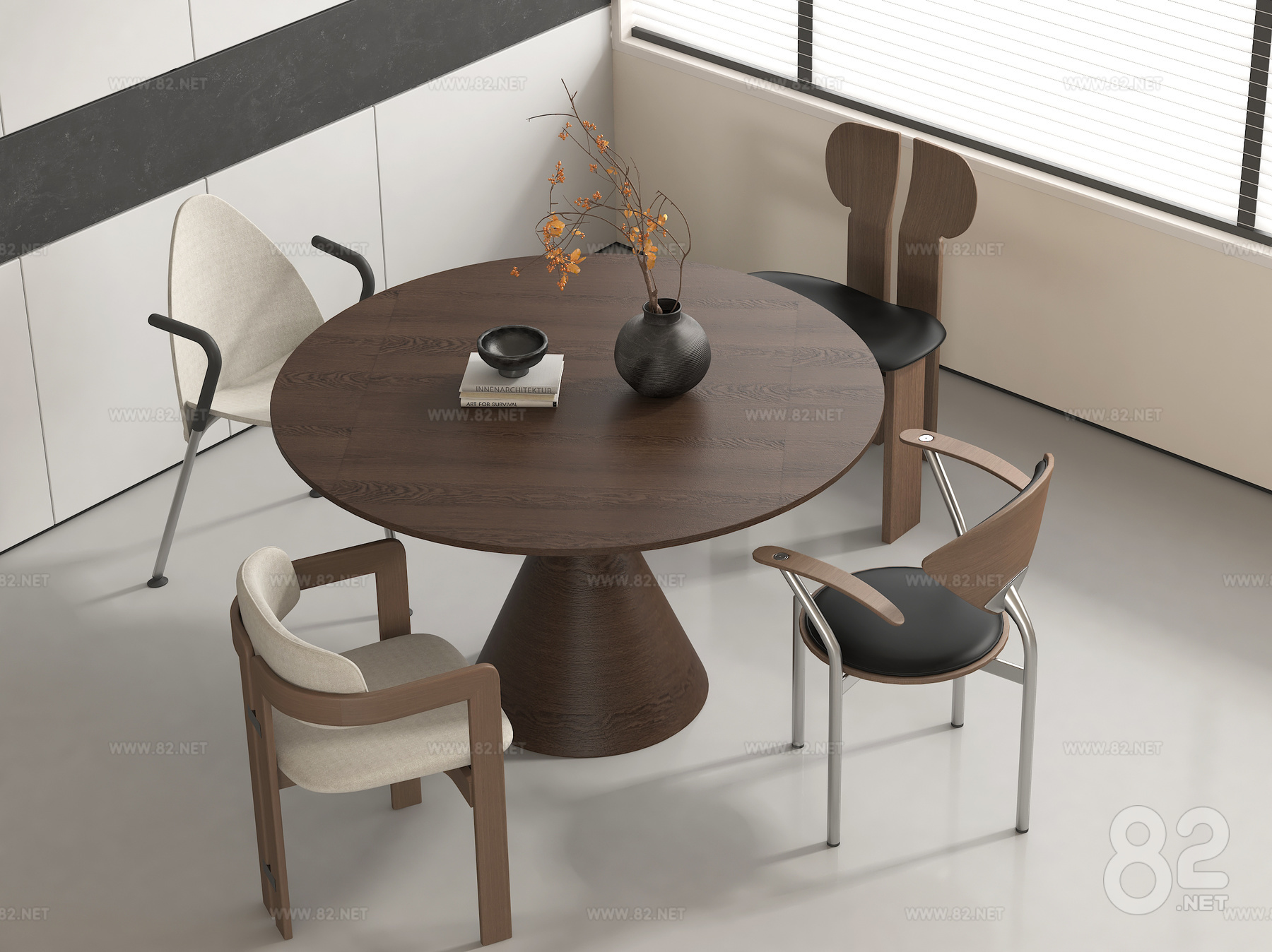 Mid-century Style dining table and chair combination leisure table and ...