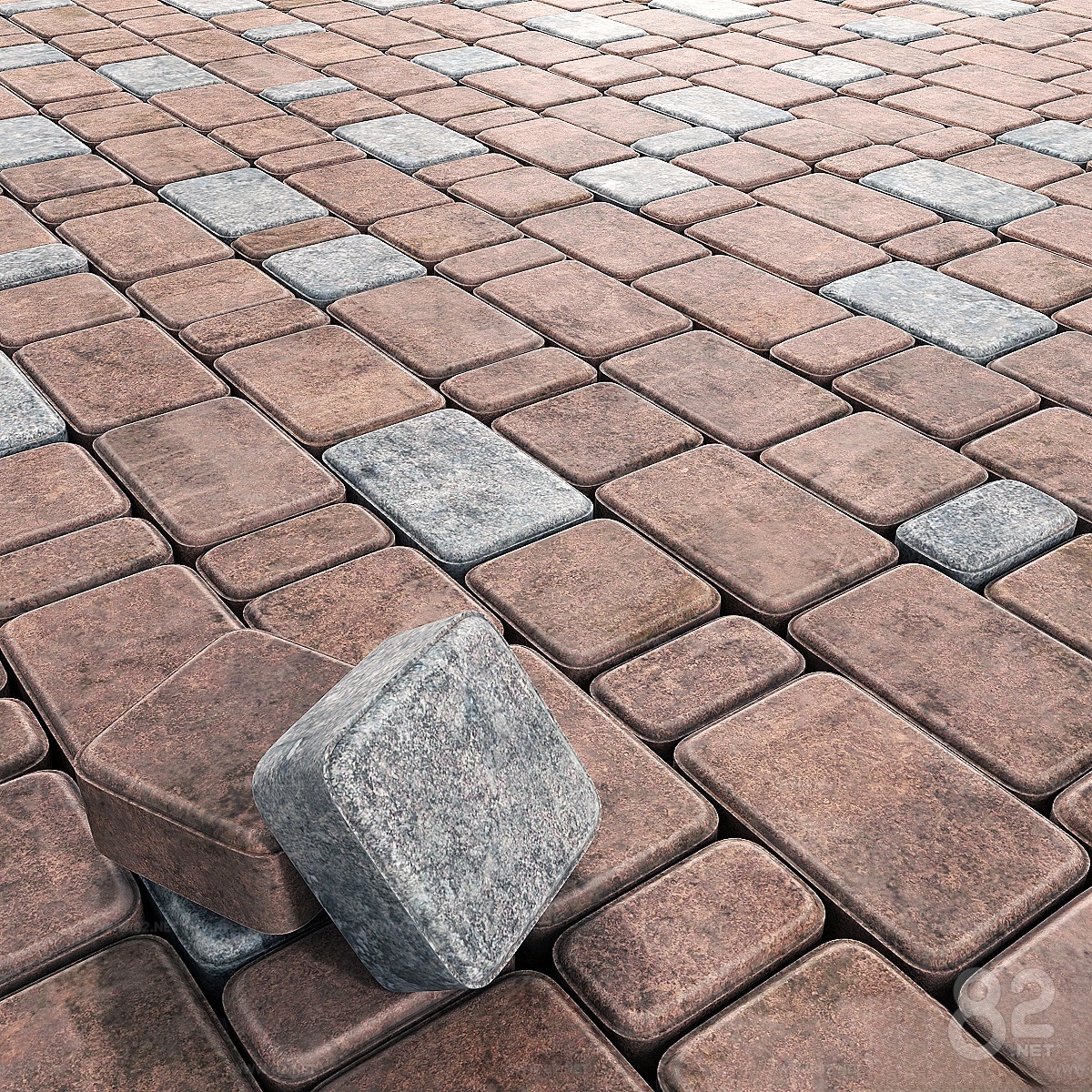 Red gray two-color paving stone red stone download | 3Ds Max(.max ...