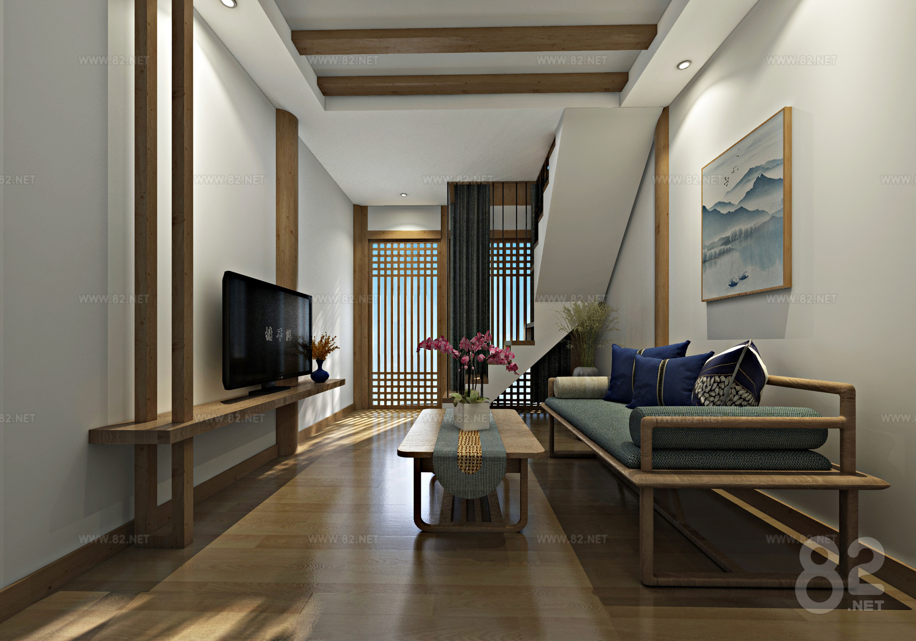 Neo-Chinese Style loft inn guest room sofa coffee table download | 3Ds ...