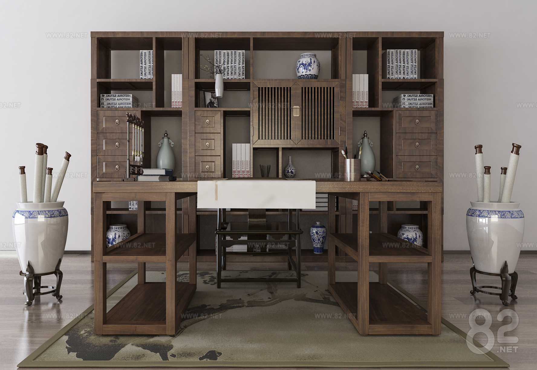 Chinese Style Bookshelf Desk and Chair download | 3Ds Max(.max) - 82Models