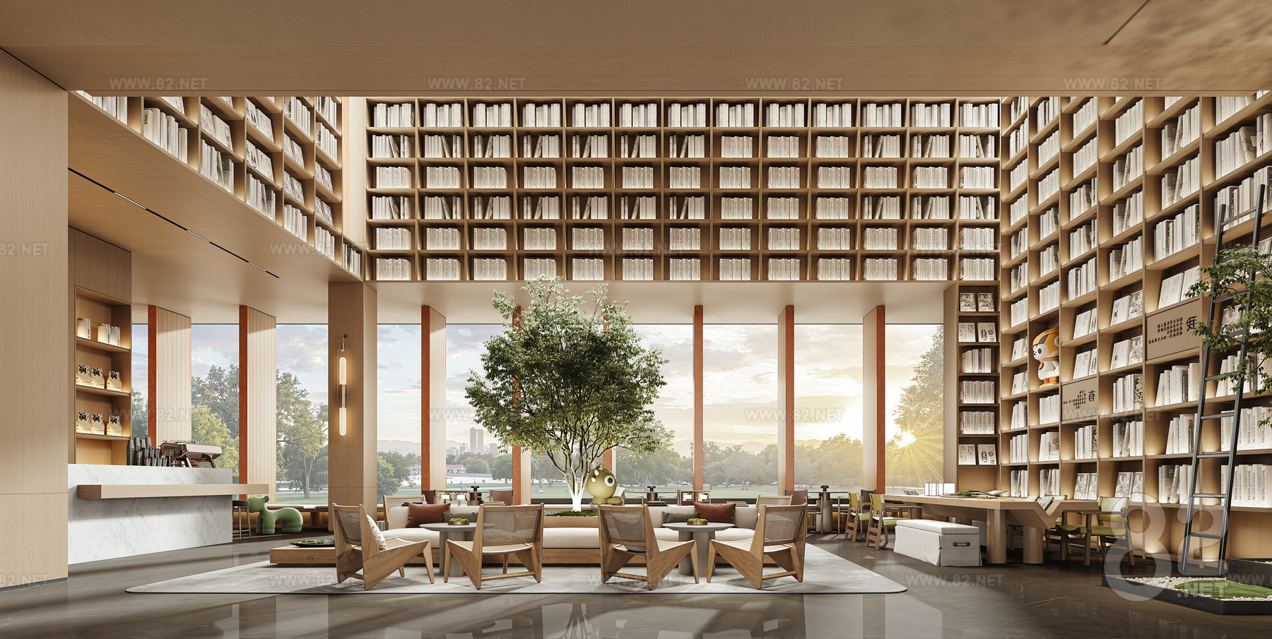 Modern Sales Office Negotiation Area Bookstore Book Bar Coffee Area ...