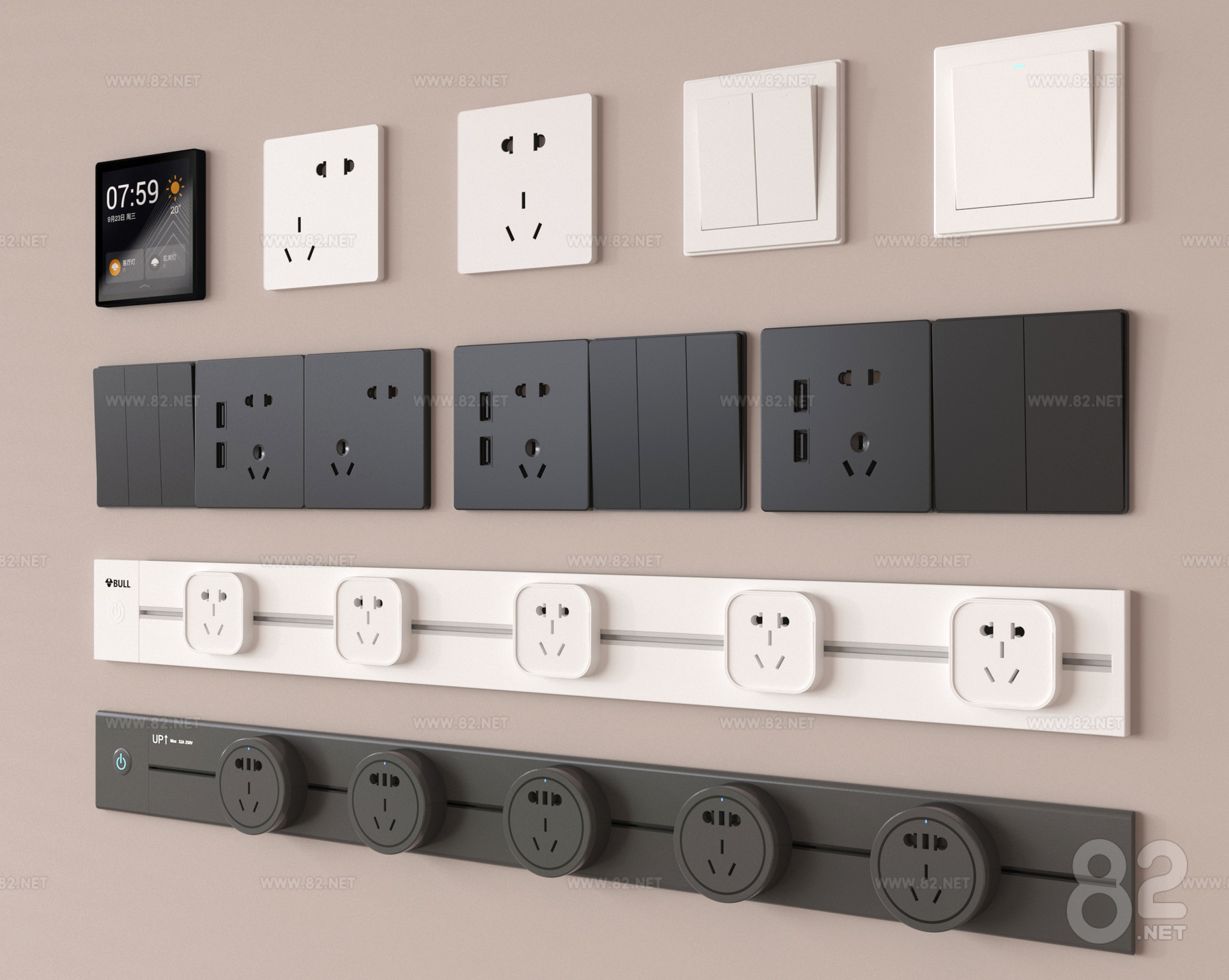 Modern switch socket combination intelligent control panel rail socket ...